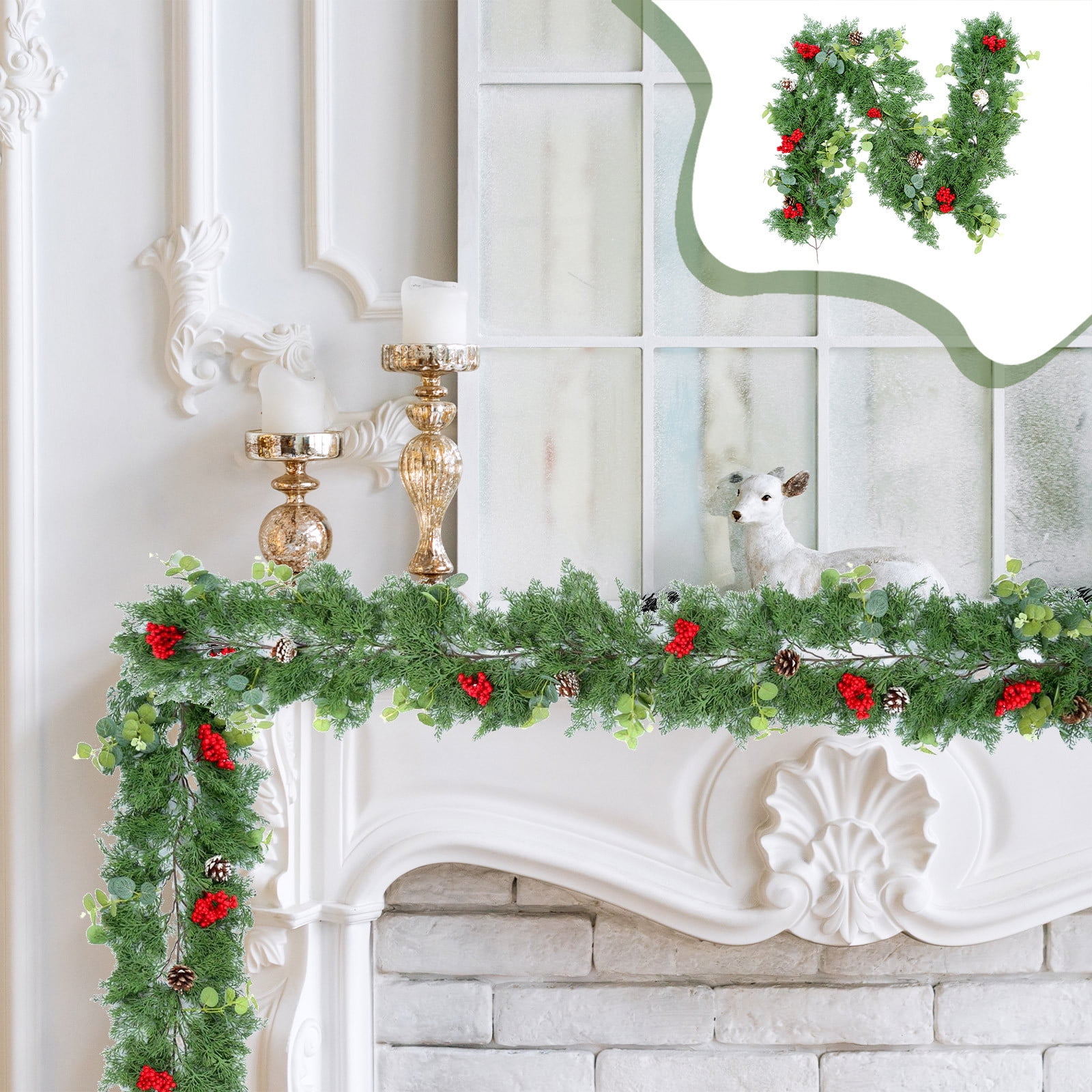 Nilvkv Artificial Christmas Garlands,6.6ft Green Rattan with Green ...