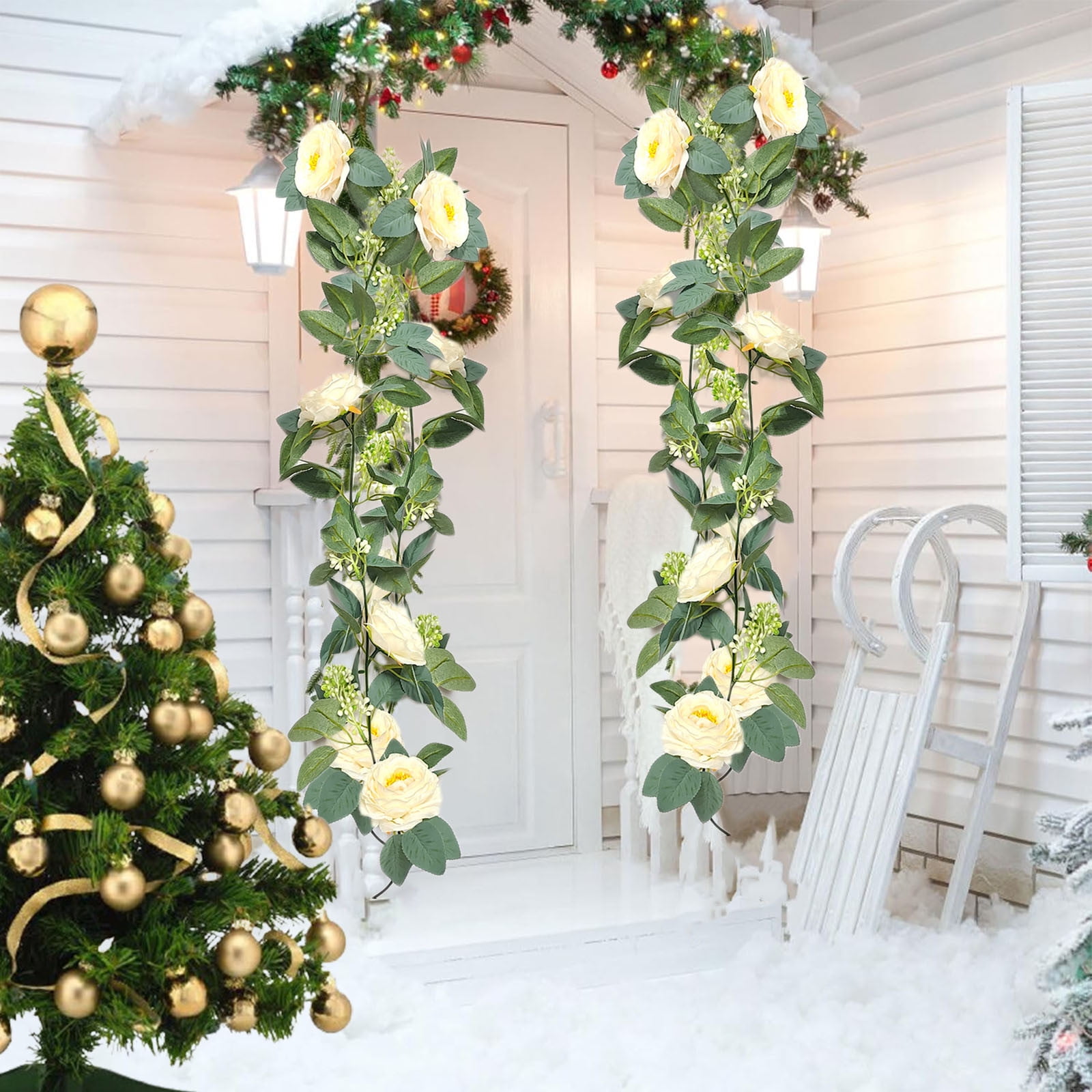 Nilvkv Artificial Christmas Garlands,6.6ft Green Rattan with Yellow ...
