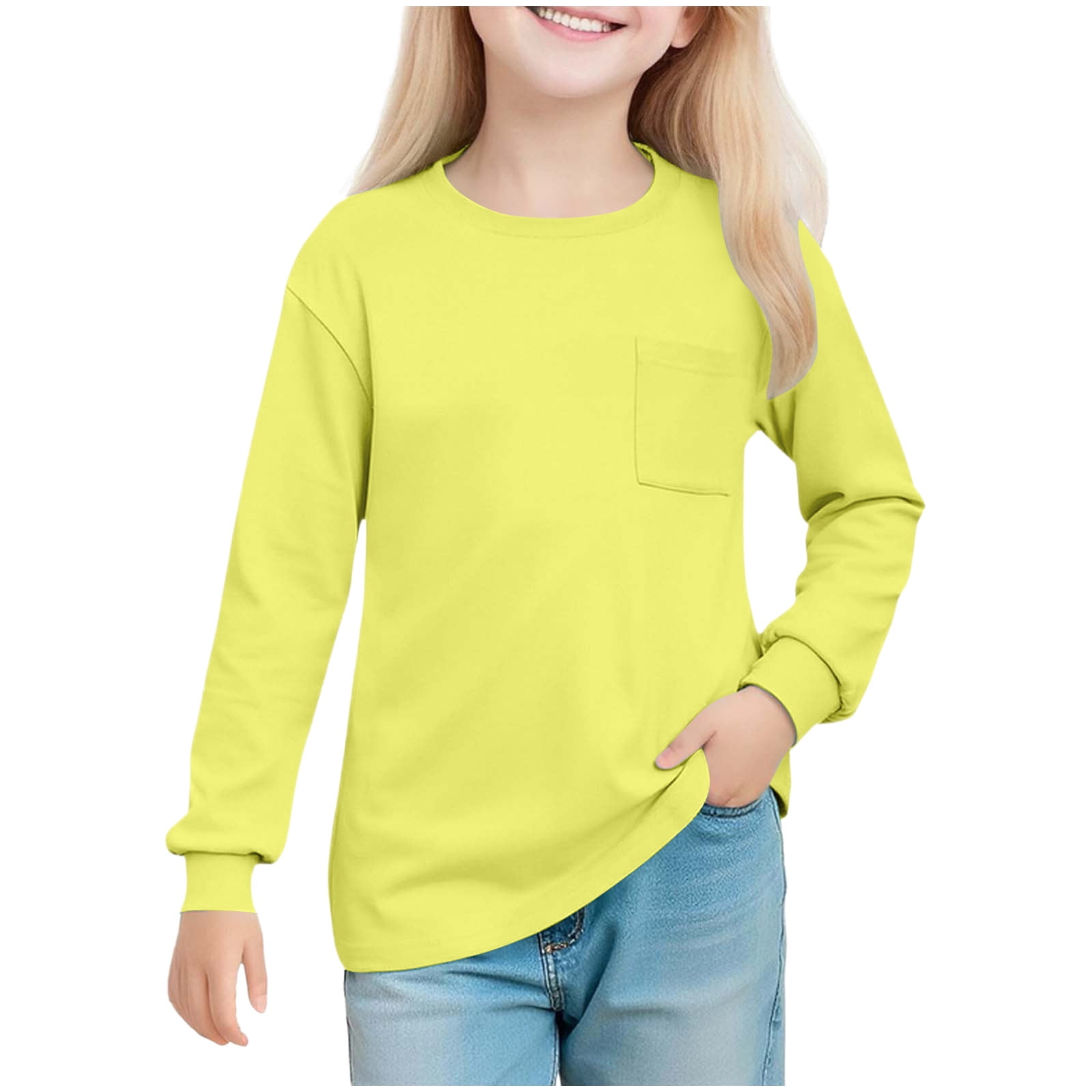 Nilvkv Girls Shirts, Shirts for Kids, Girls' Solid Color Round Neck ...