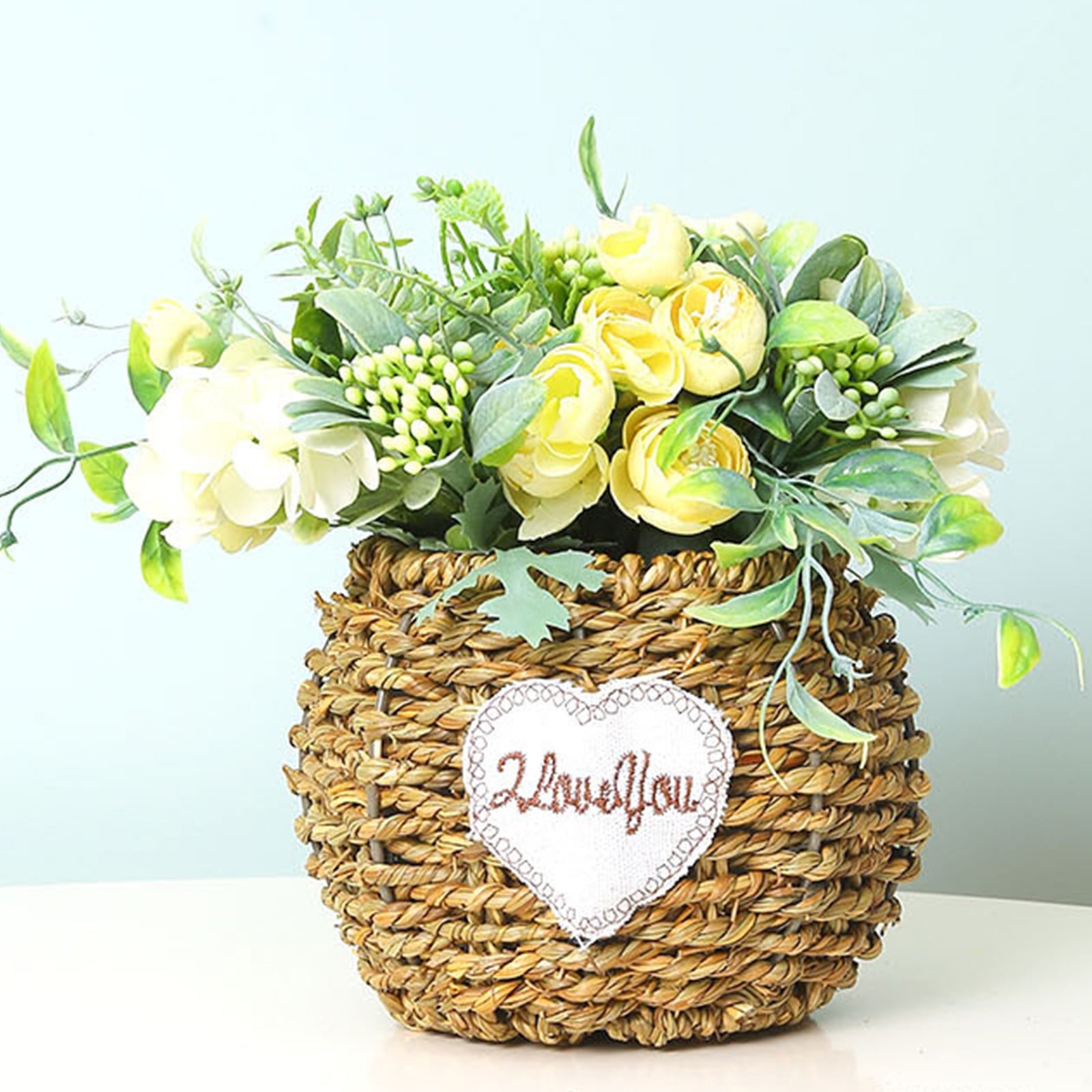 Nilvkv Hand Woven Straw Balcony Living Room Succu1ent Planter Pot ...