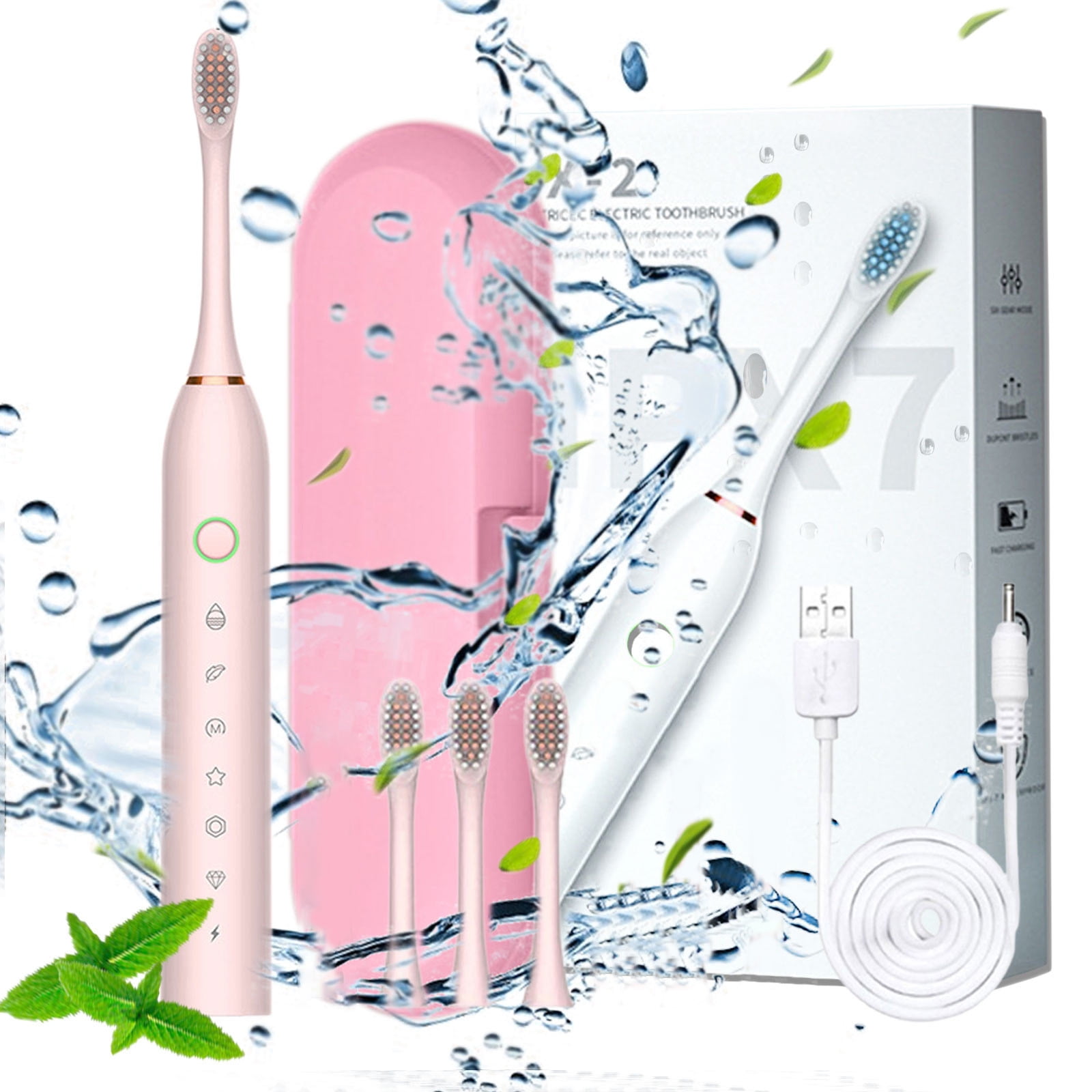 Nilvkv IPX7 Waterproof Electric Toothbrush with 4 Brush Heads 6 Modes ...