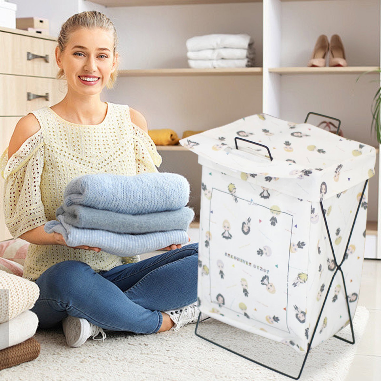 Nilvkv Laundry Basket Foldable Thick Cotton Linen Sorting Basket ...