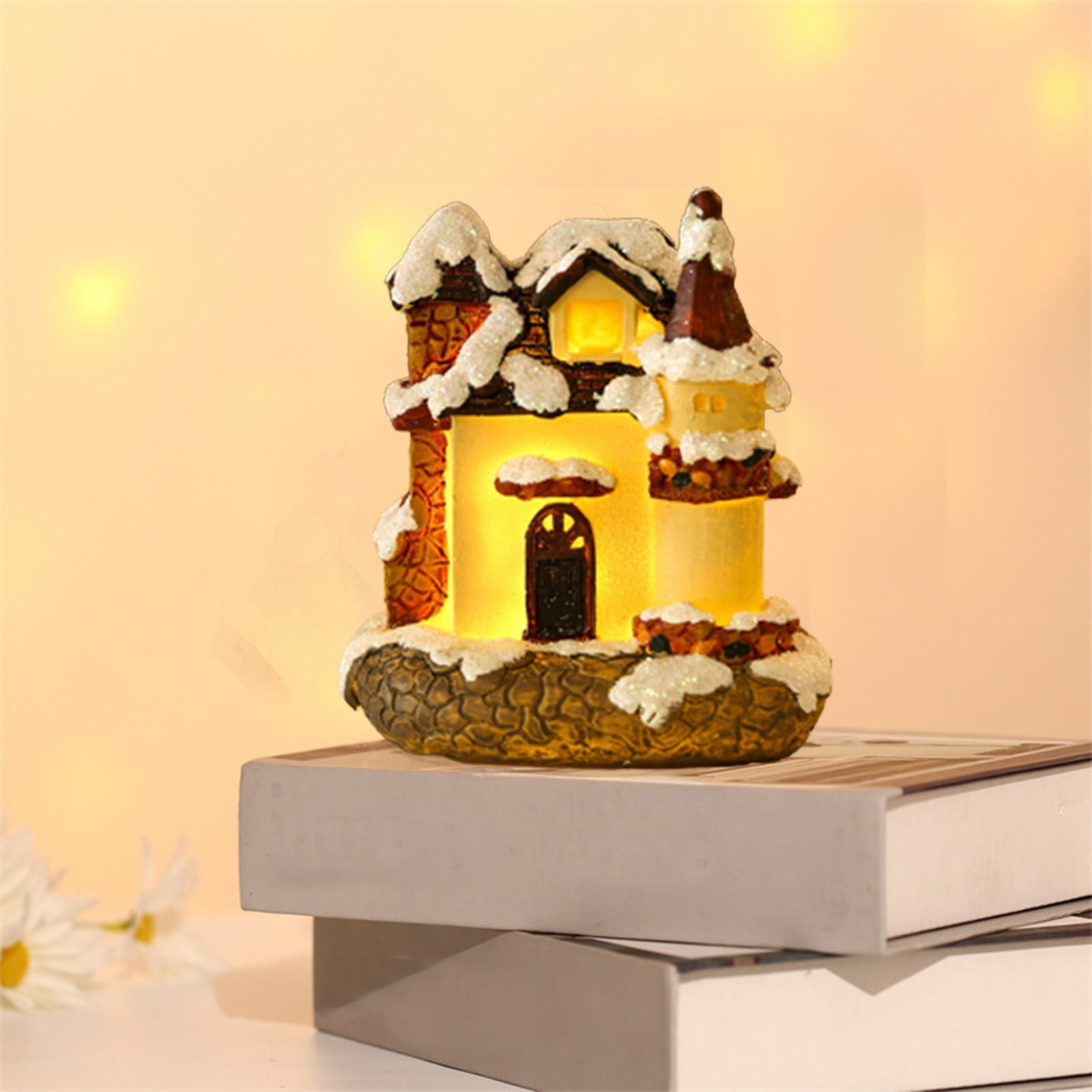 Nilvkv Mini Light Up Resin House Battery Operated in Dark Snowhouse ...