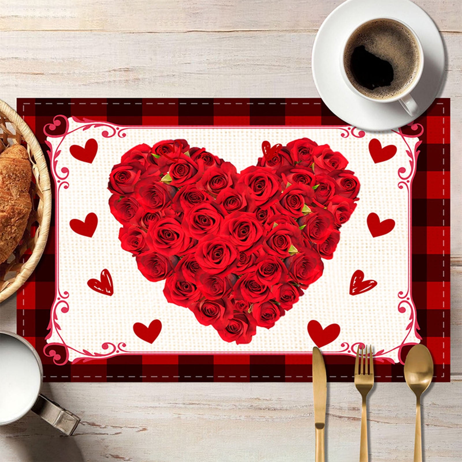 Nilvkv New Valentine's Day Linen Printed Placemat Love Western ...