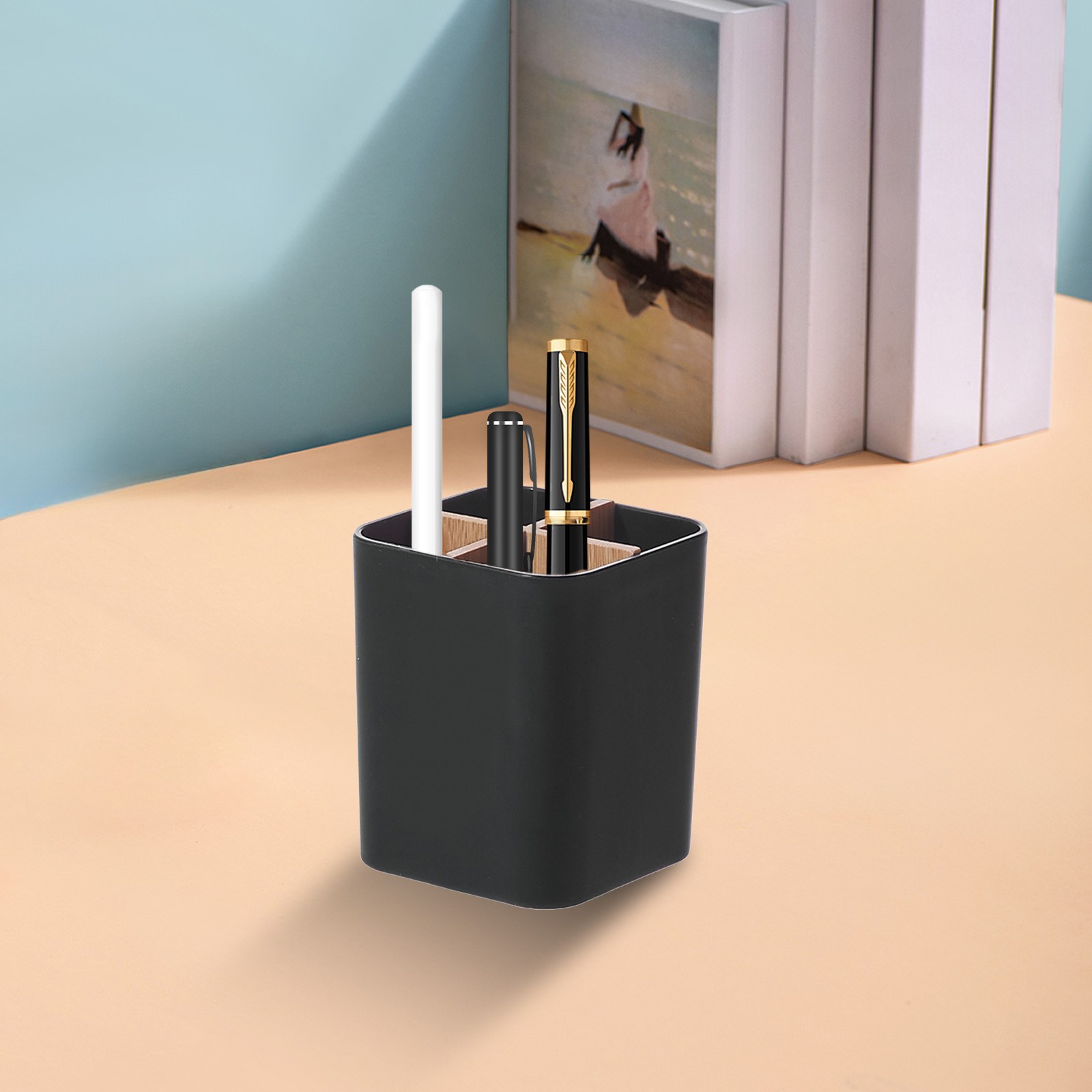 Nilvkv Pen Holder 4-Compartment Stu.dent Stationery Storage Container ...