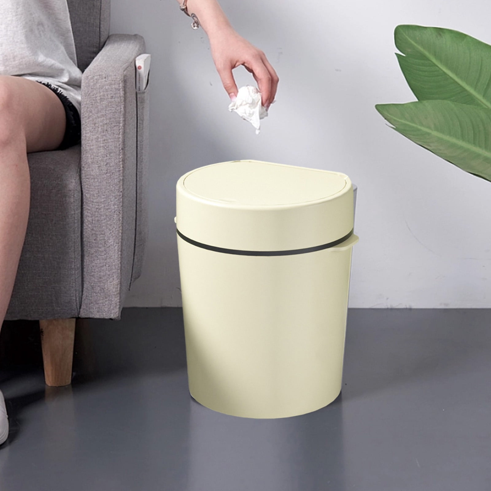 Nilvkv Plastic Garbage Container Bin with Press Top Lid, White,Beige ...