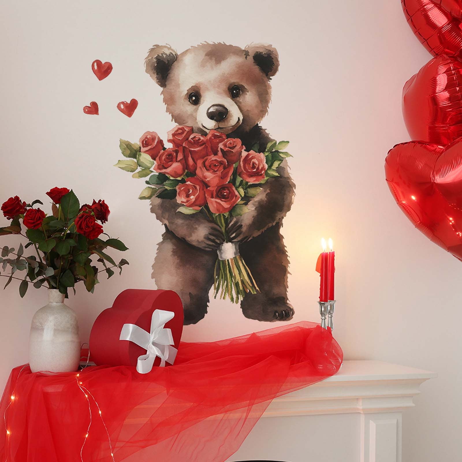 Nilvkv Romantic Rose Bouquet Teddy Bear Bedroom Living Room Entrance ...