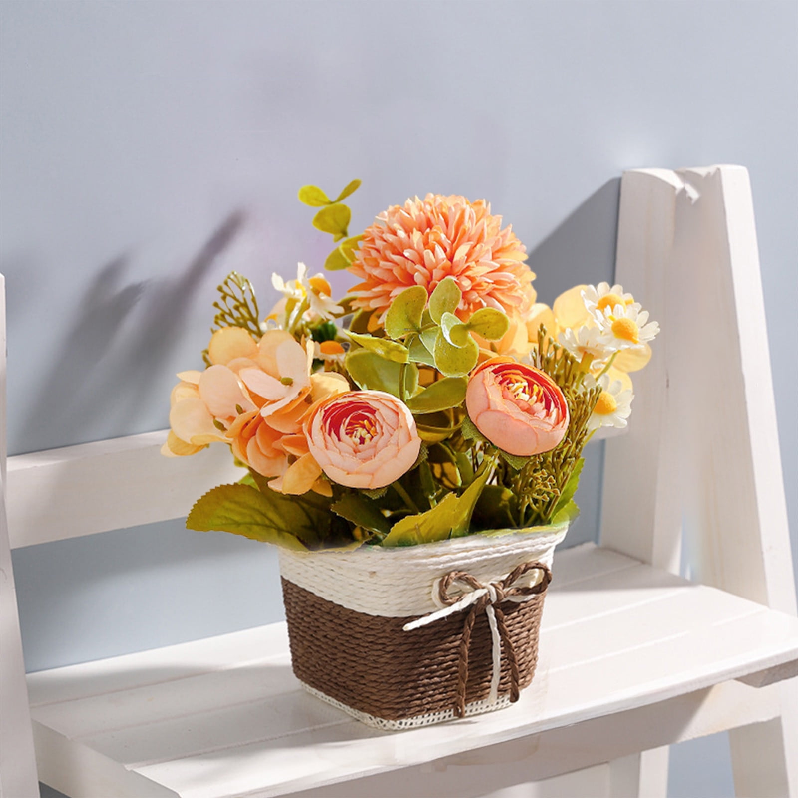 Nilvkv Simulation Flowers Plastic Rural-Style Potted Artificial Flowers ...