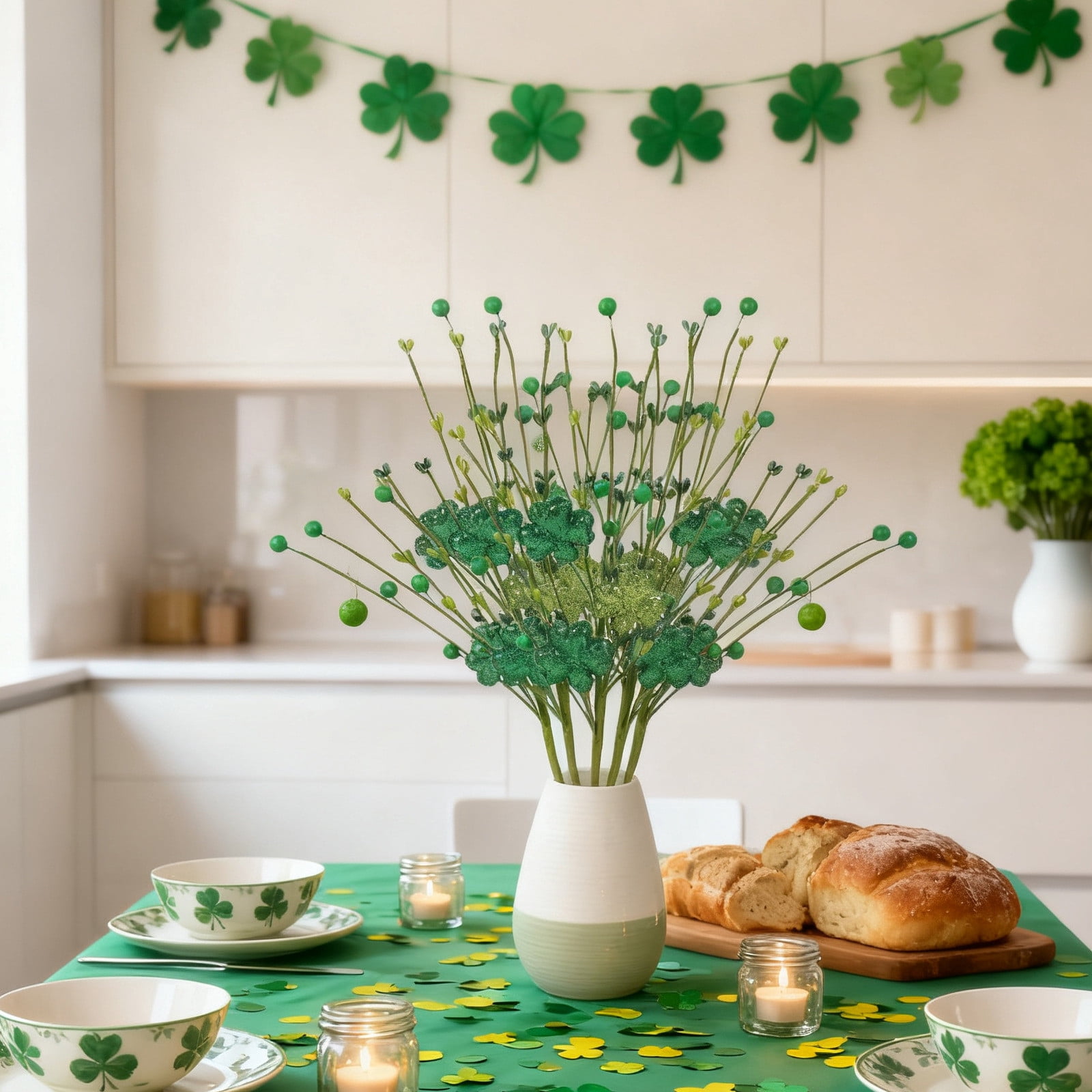 Nilvkv St.Patrick's Day Shamrock Artificial Flowers, 15in Four Leaf ...