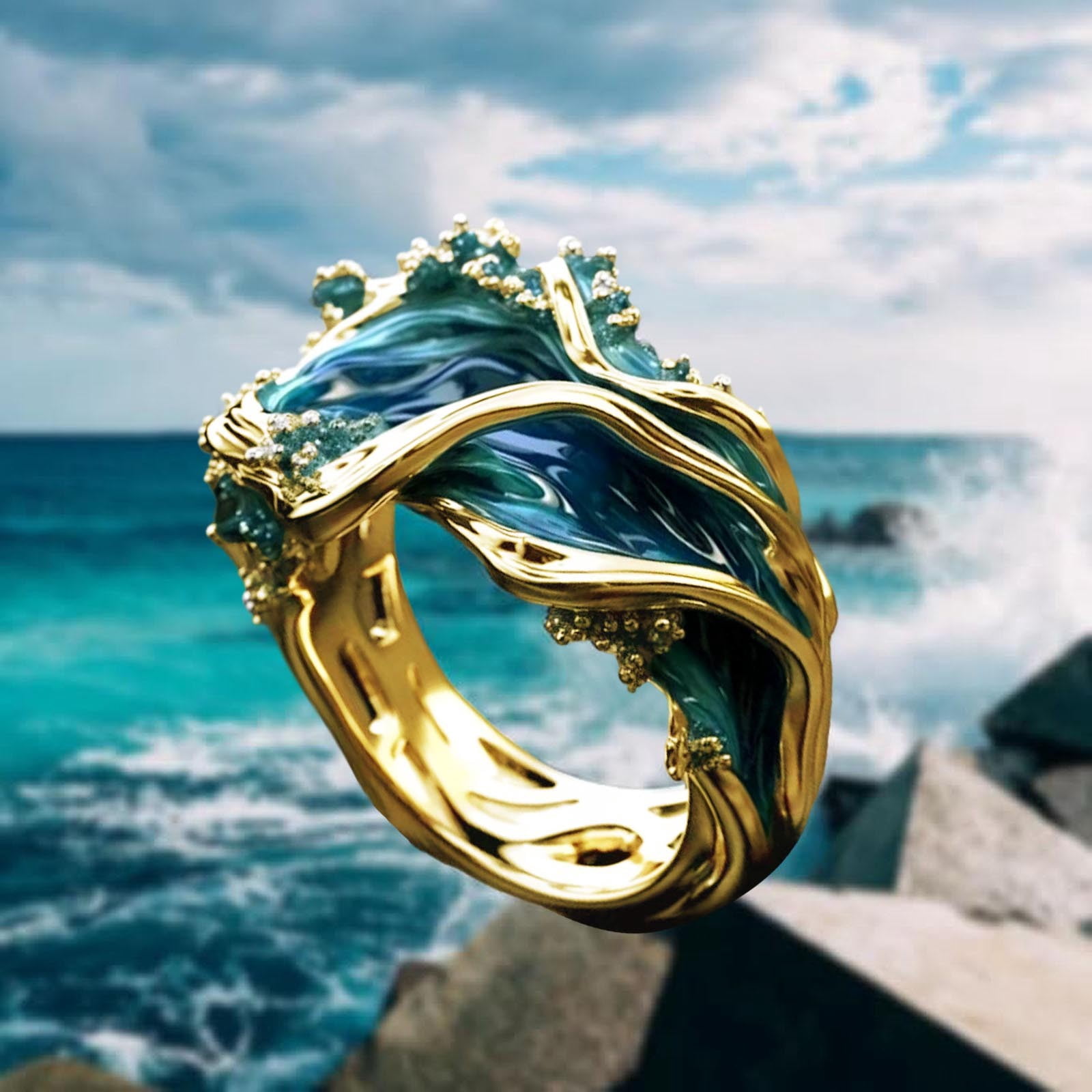 Nilvkv Wave Resin Fashion Ring Open Design for Women Jewelry Accessory ...