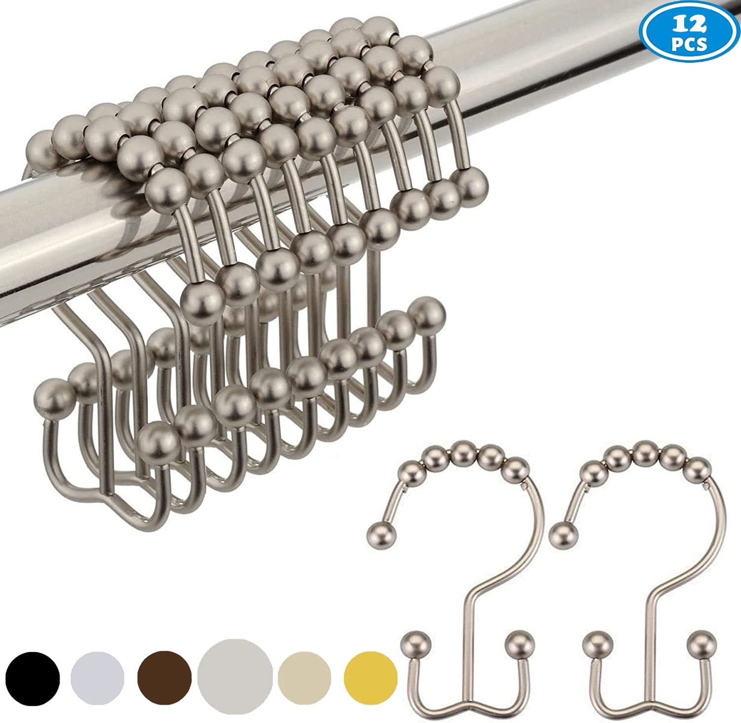 NimJoy 12pk Dual Shower Curtain Hooks, Rustproof Stainless Steel, Matte ...