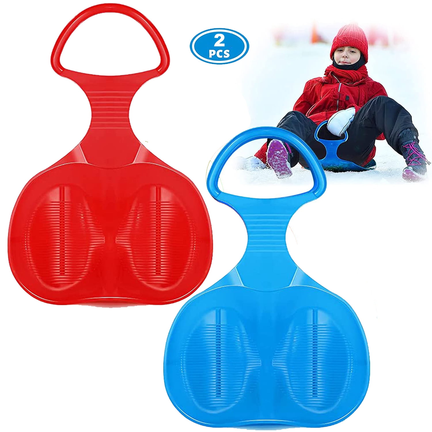 NimJoy 2-Pack Kids Snow Sleds, Portable Plastic Ski Boards with Handle ...