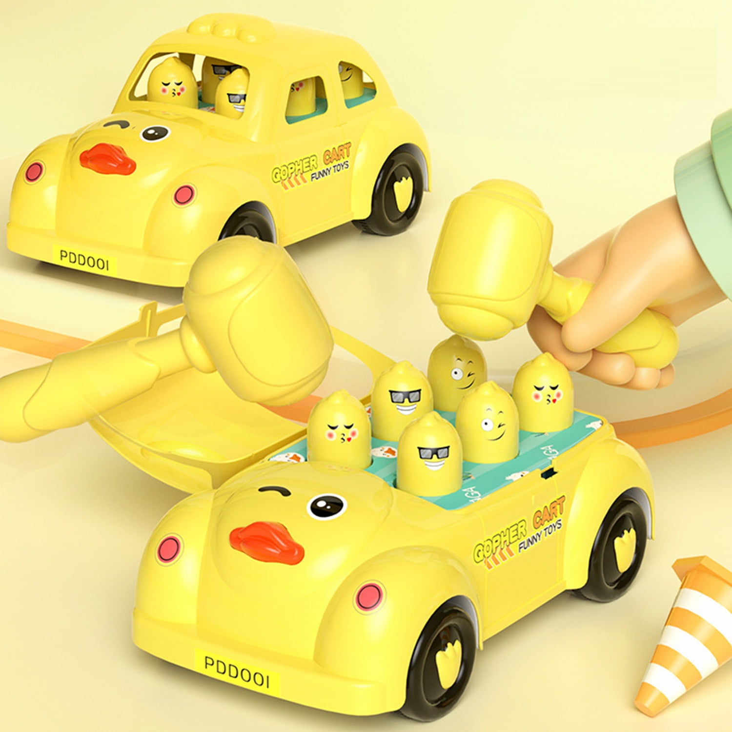 NimJoy Cute Yellow Duck Friction Powered Car with Whack a Mole Game Toy ...