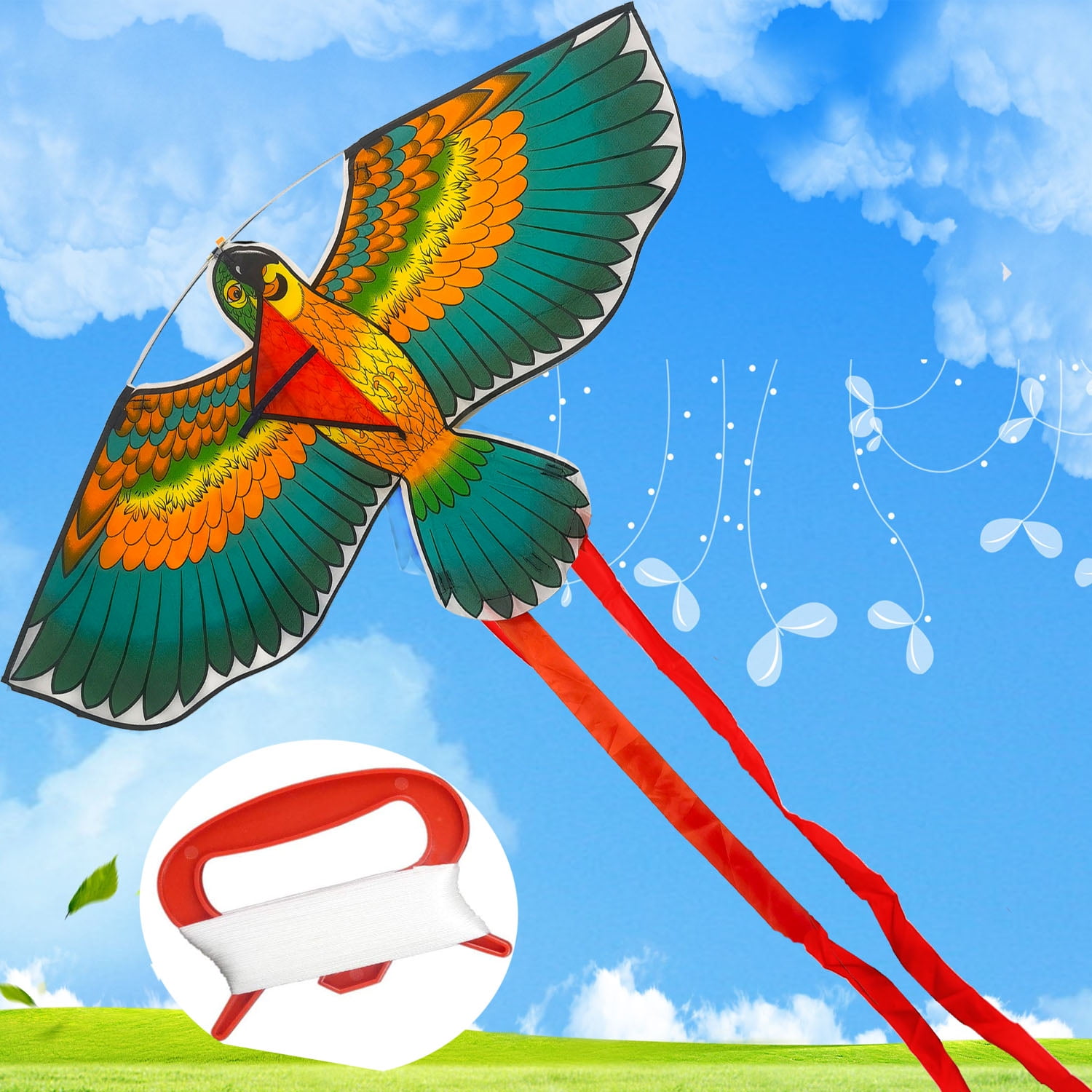 NimJoy Parrot Delta Kites for Kids Adults, Easy to Fly Polyester Kite W ...