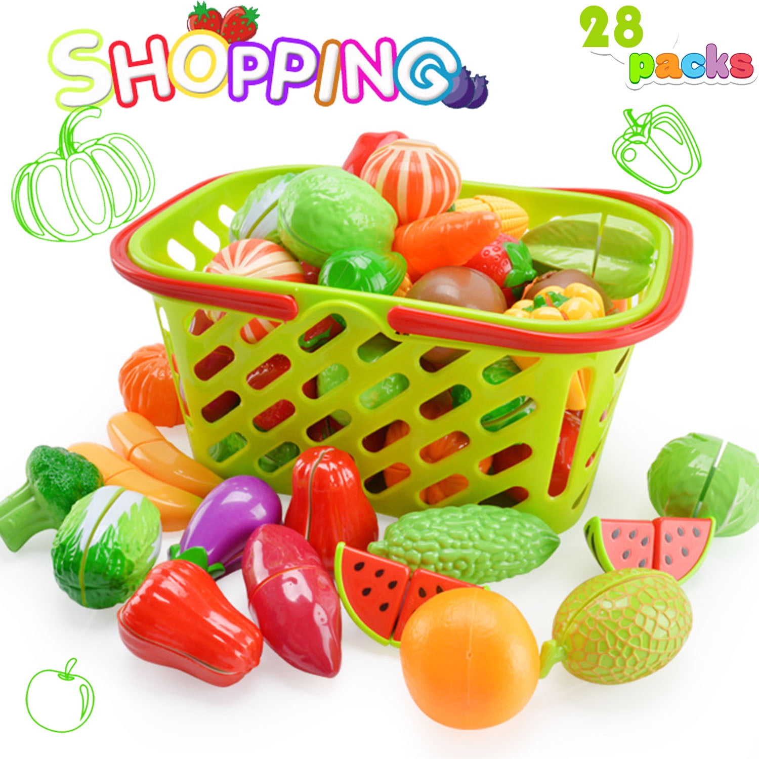 NimJoy Pretend Play Grocery Shopping Basket Toy for Girls 3-6 Years ...