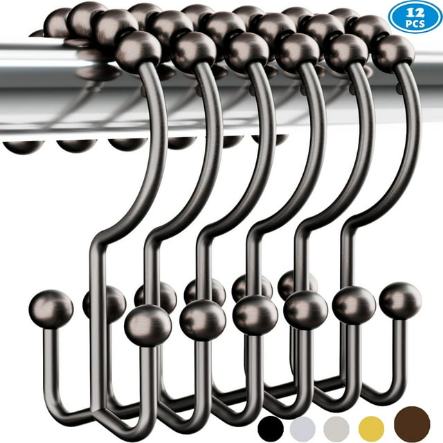 NimJoy 12-Piece Set, Rust-Free Shower Curtain Ring Hooks, Stainless ...