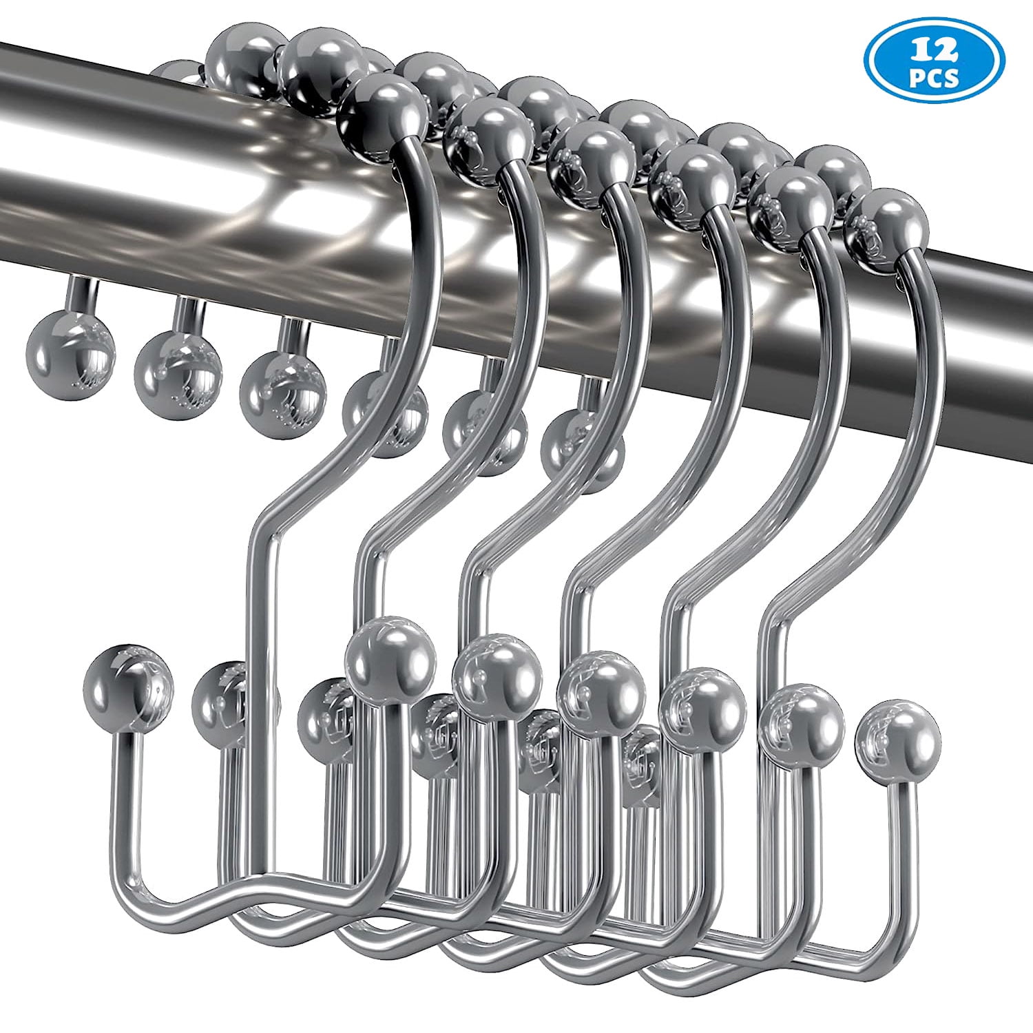 NimJoy Set of 12 Double Shower Curtain Ring Hooks, Rust-Free Premium 18 ...
