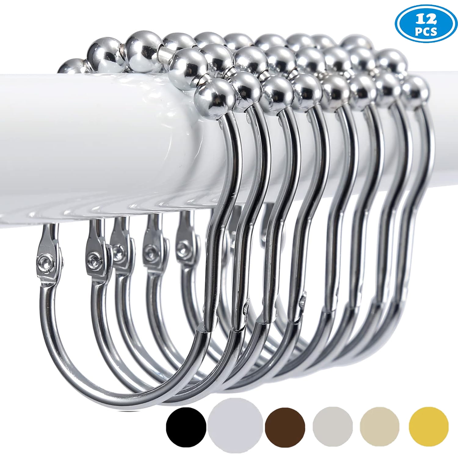 NimJoy Wide Shower Curtain Hooks, Set of 12, Premium Stainless Steel ...