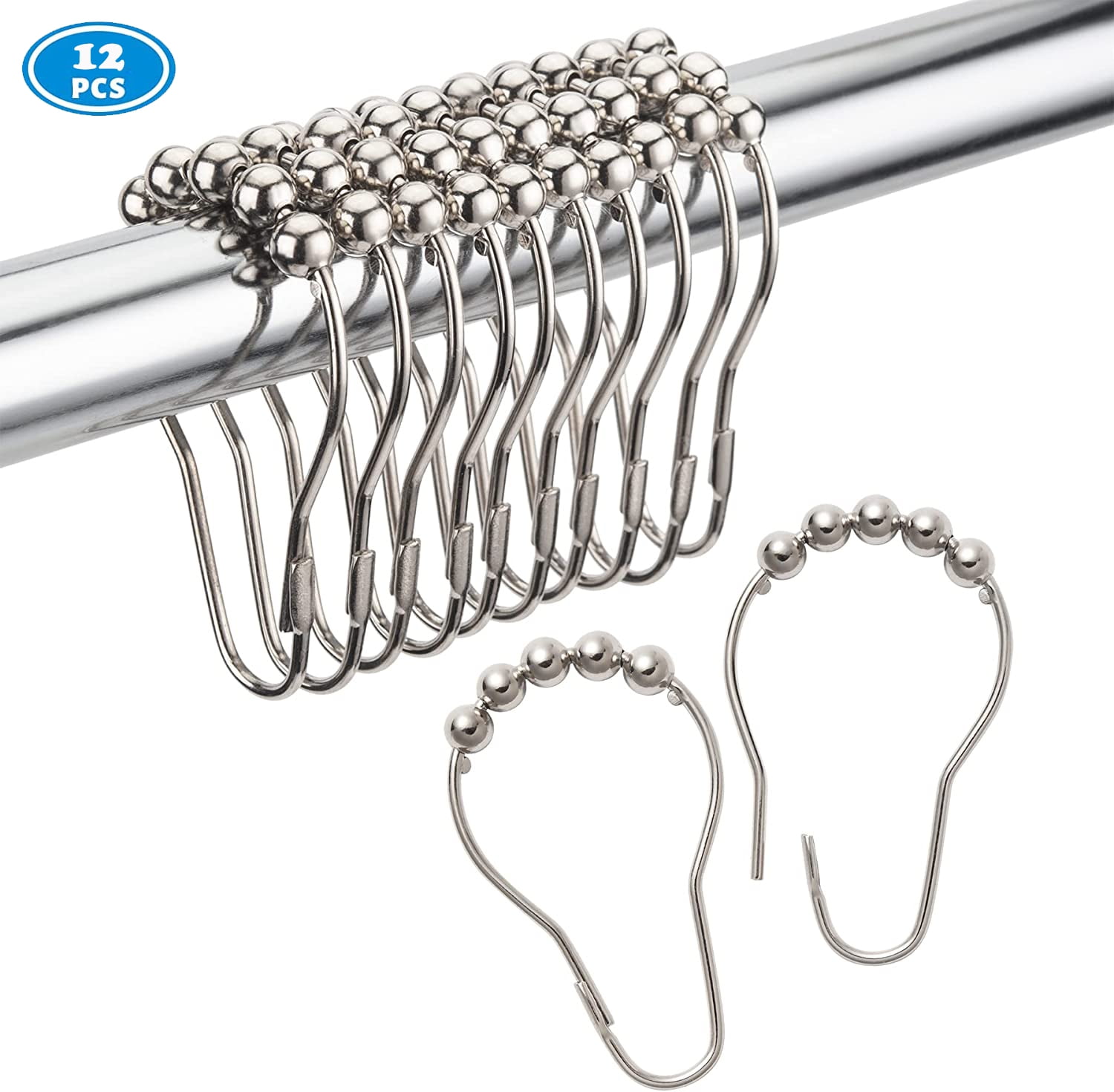 NimJoy Set of 12 Rollerball Shower Curtain Hook Rings, Rustproof Easy ...