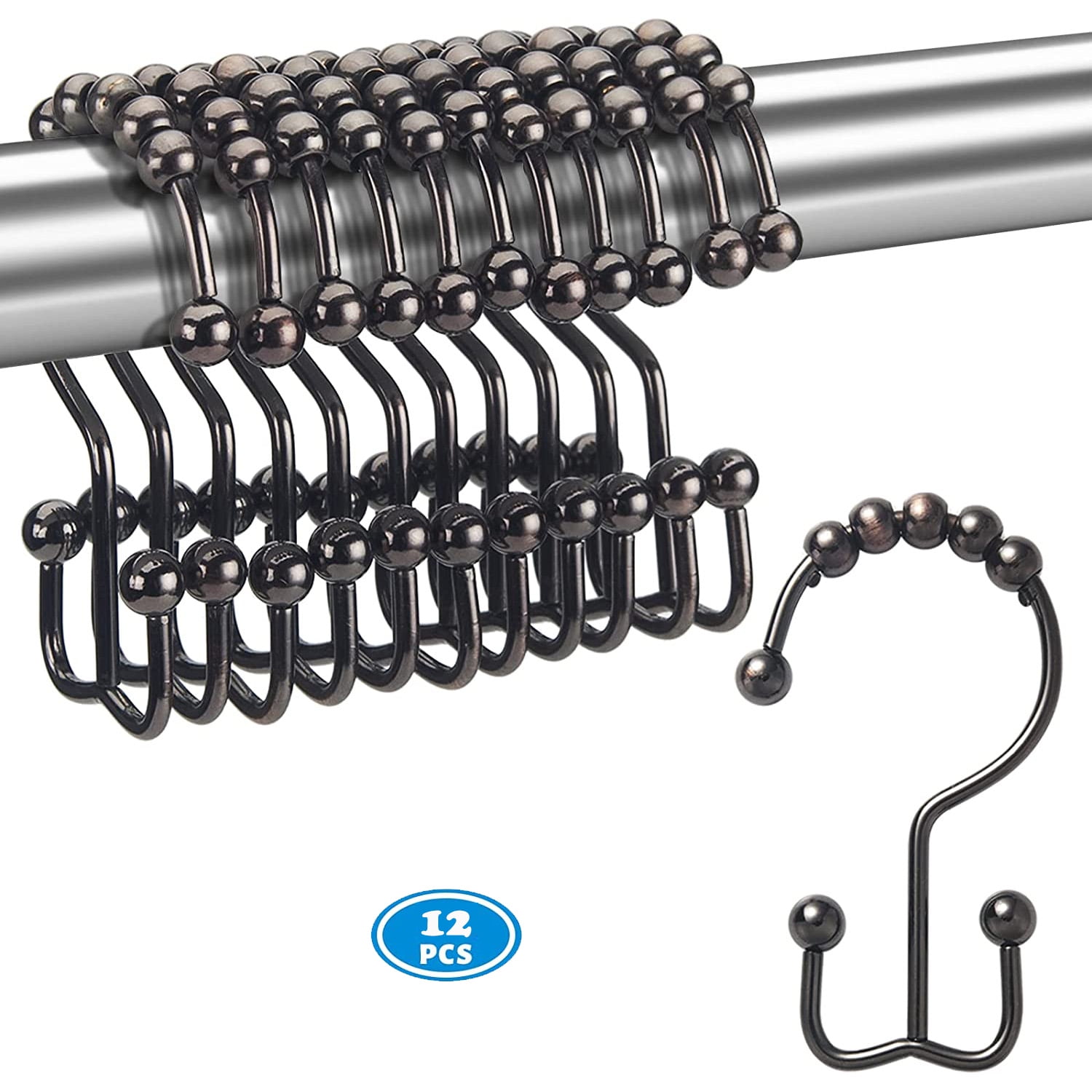 NimJoy Set of 12 Shower Curtain Ring Hook, Rust-Resistant Stainless ...
