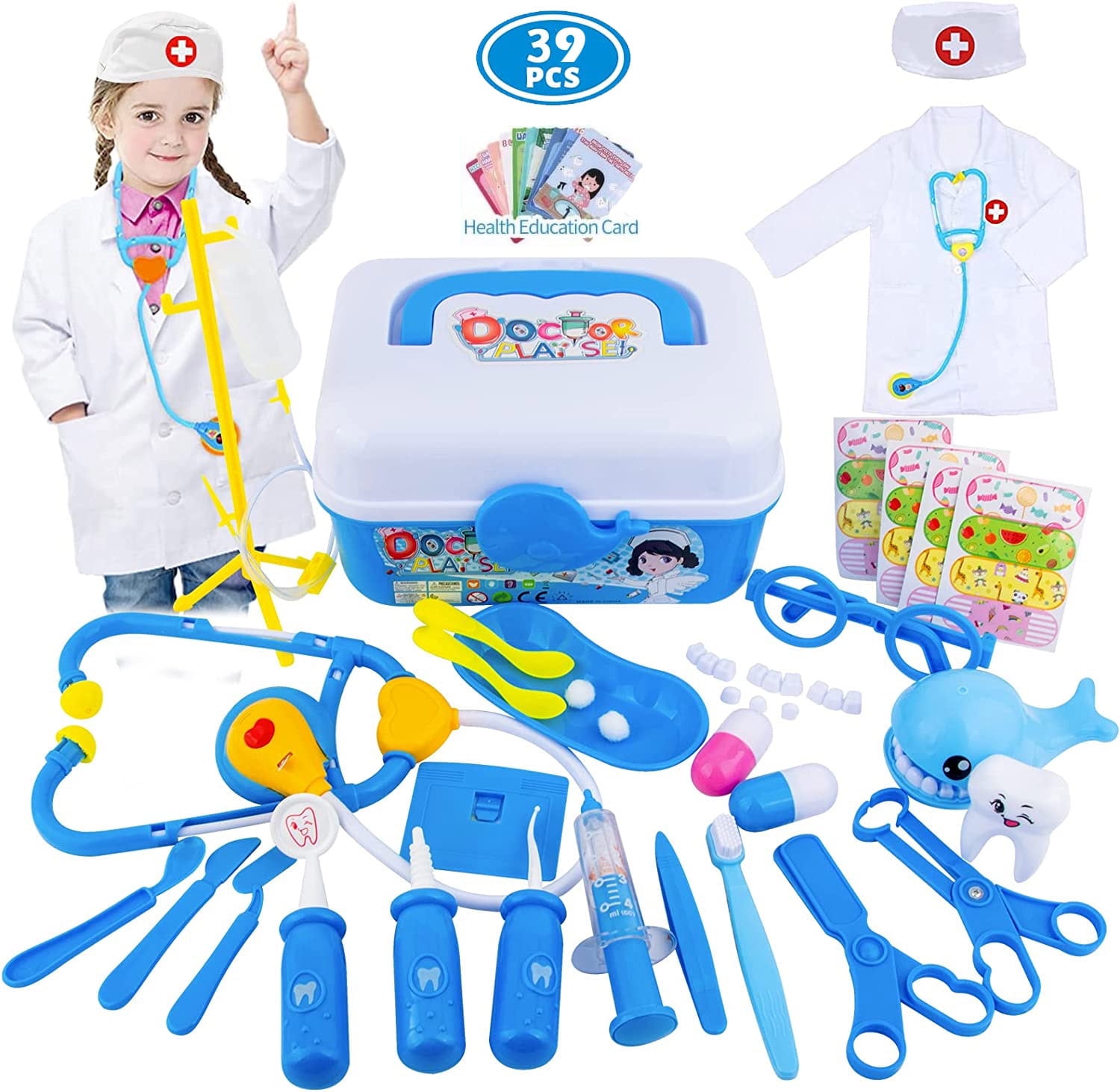 NimJoy Kids Doctor Play Set, Ages 3-6, Blue 40PCS, Coat, Dental Tools ...