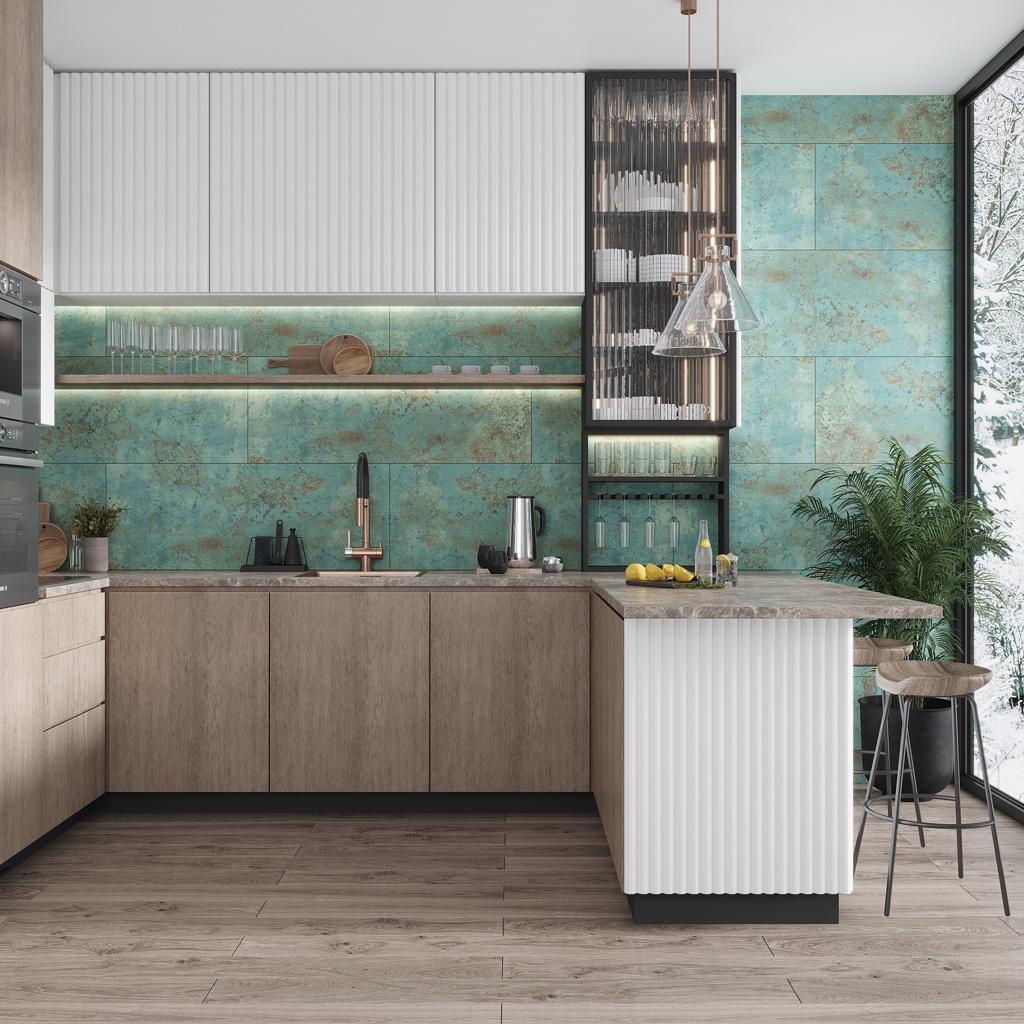 Nimbus 17.6 in. x 47 in. Matte Viridian Green Ceramic Rectangle Wall Tile (22.98 sq. ft./case ...