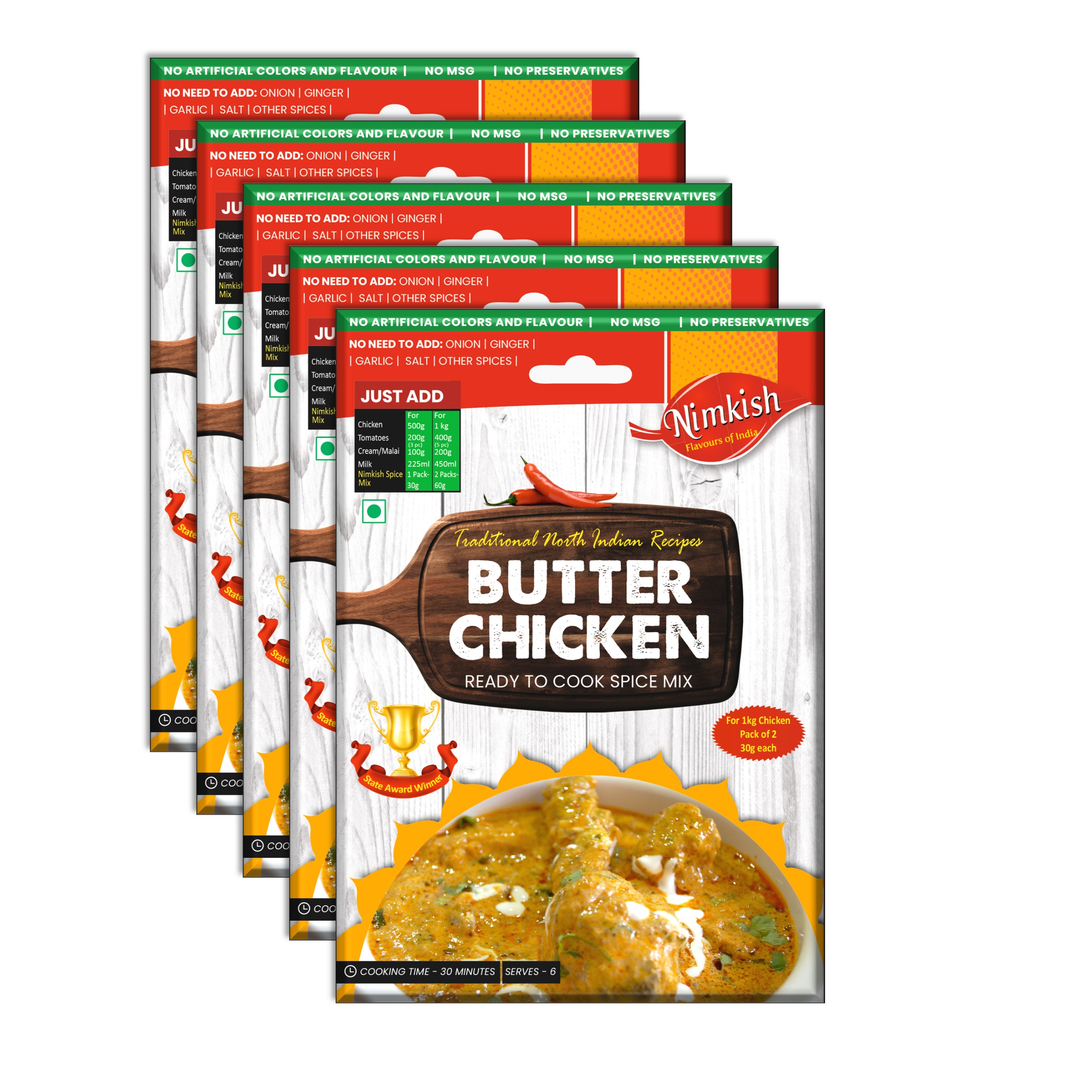 Nimkish Butter Chicken Spice Mix - Pack of 5, 60g each, Instant Premix ...