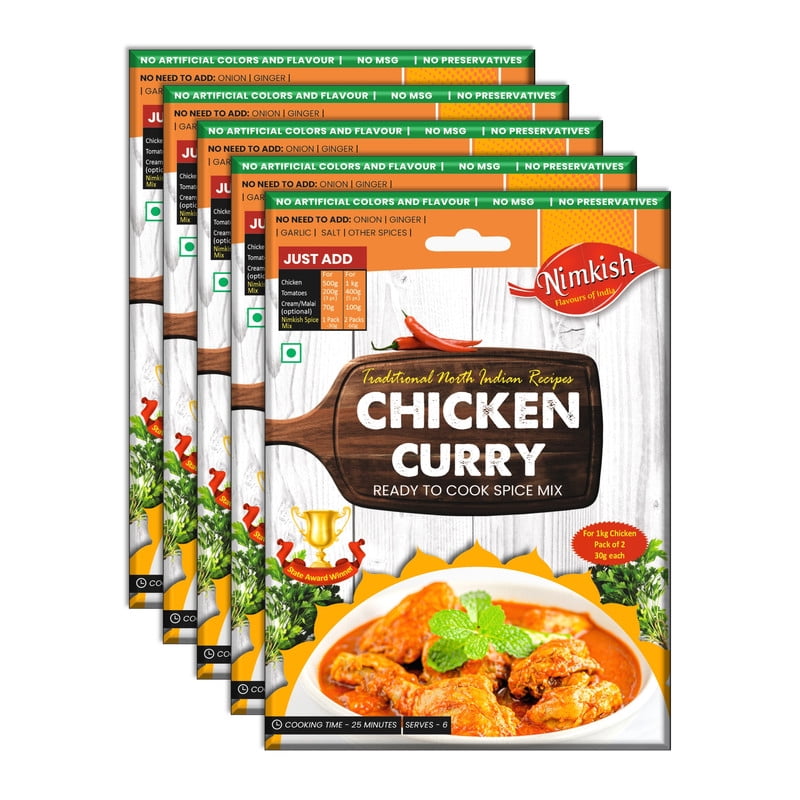 Nimkish Chicken Curry Spice Mix - Pack of 5, 60g each, Instant Premix ...