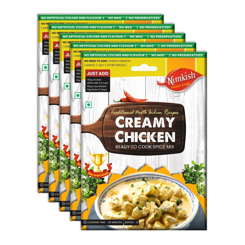 Nimkish Creamy Chicken Spice Mix - Pack of 5, 60g each, Instant Premix ...