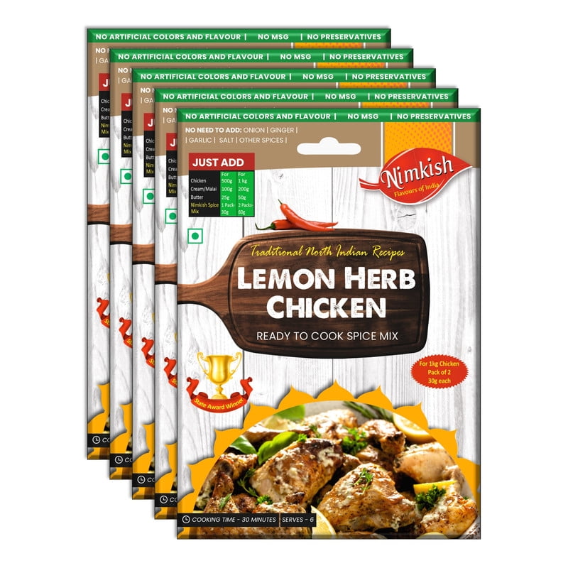 Nimkish Lemon Herb Chicken Spice Mix - Pack of 5, 60g each, Instant ...