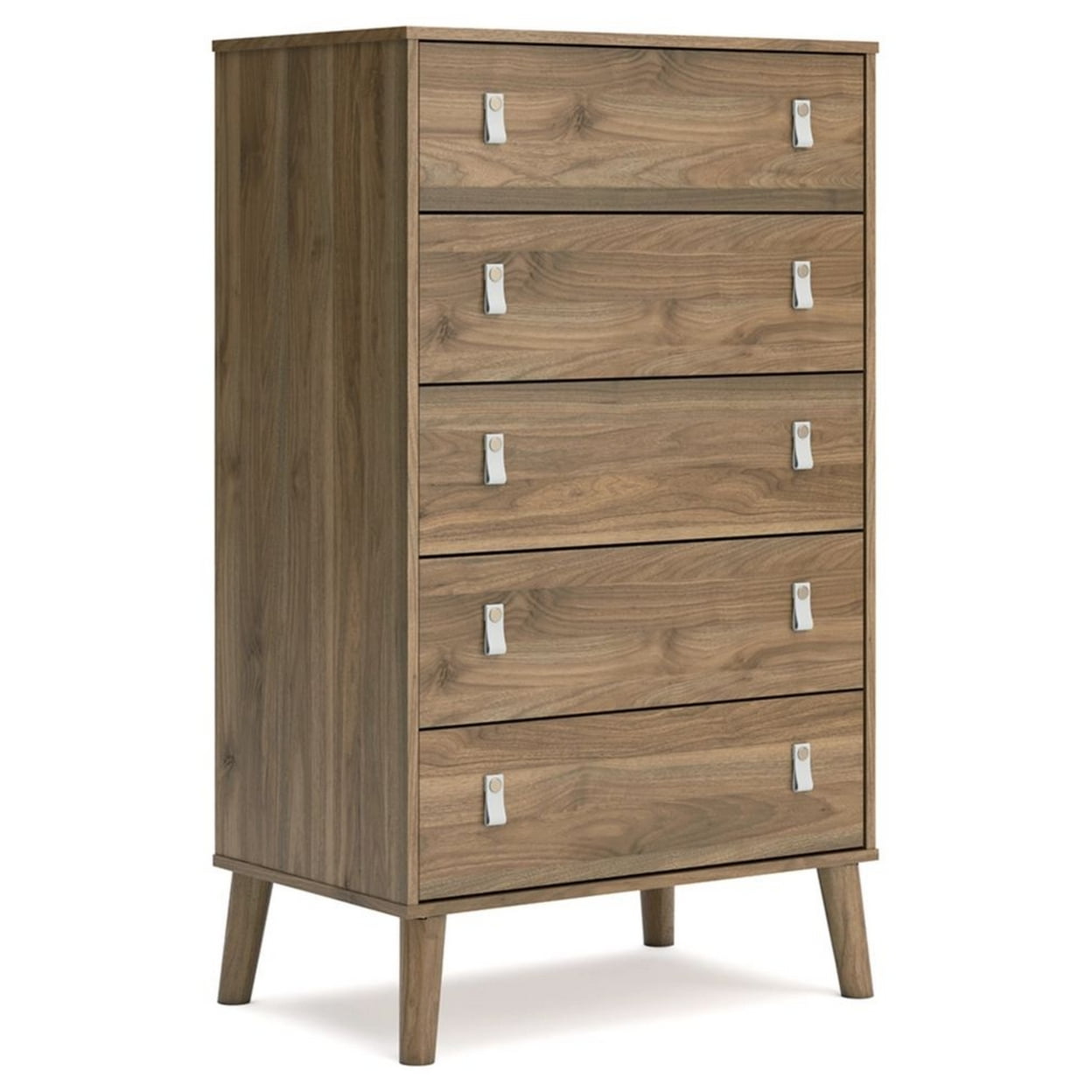 Nina 51 Inch 5 Drawer Tall Dresser Chest Gray Faux Leather Handles ...