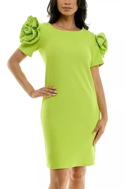 Nina Leonard Shoulder Flower Ruffle Mini Sheath Dress - Walmart.com