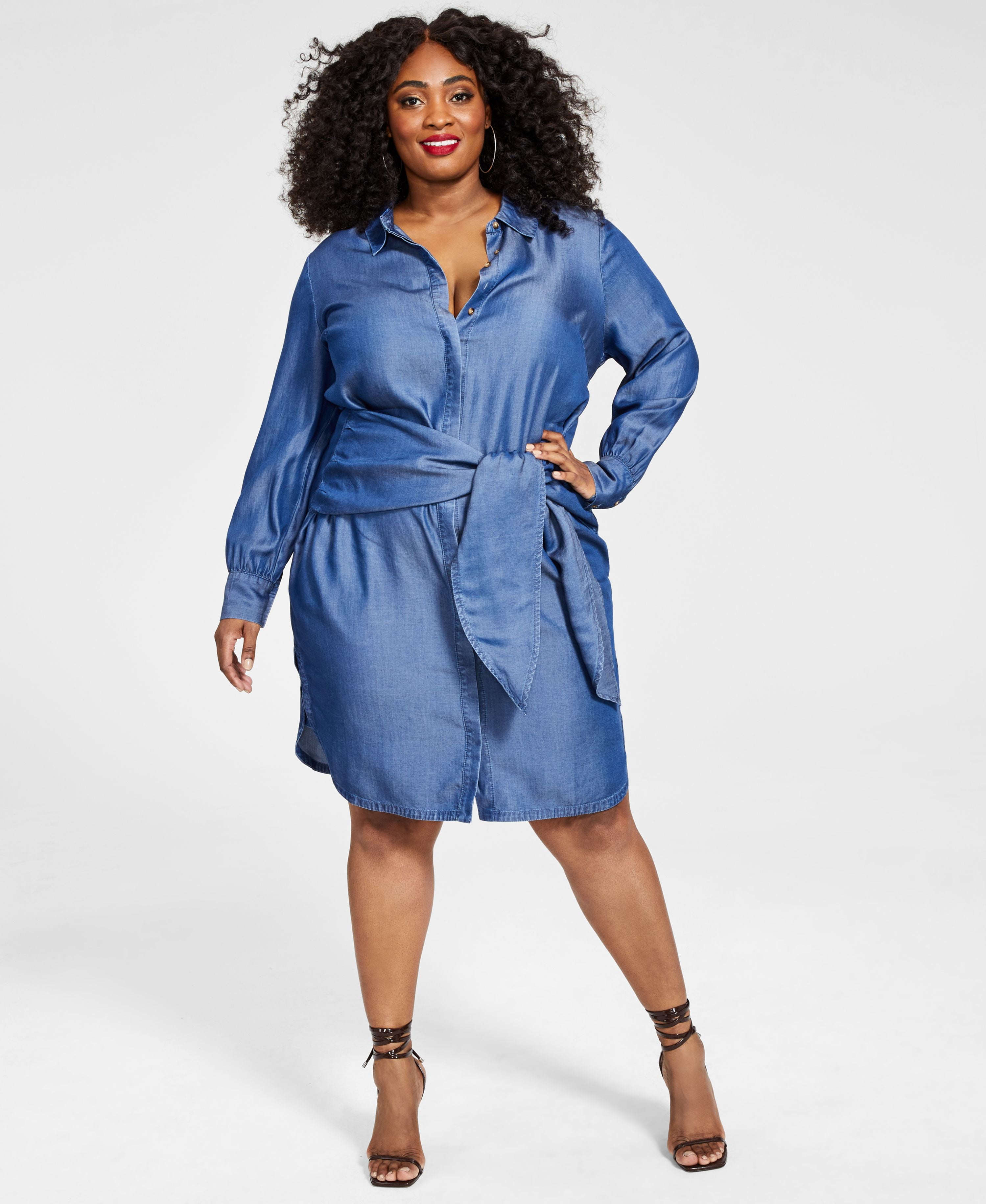 Nina Parker Trendy Plus Size Tie Waist Shirtdress Medium Wash 3X ...