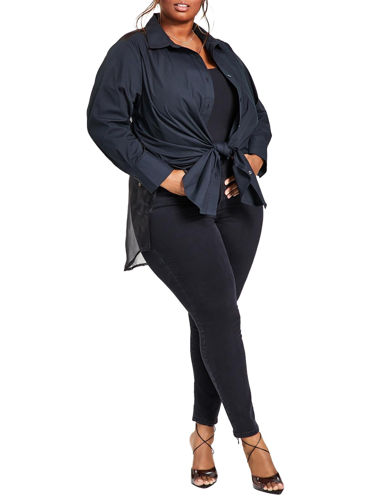 Nina Parker Womens Plus Organza Graphic Back Button-Down Top - Walmart.com