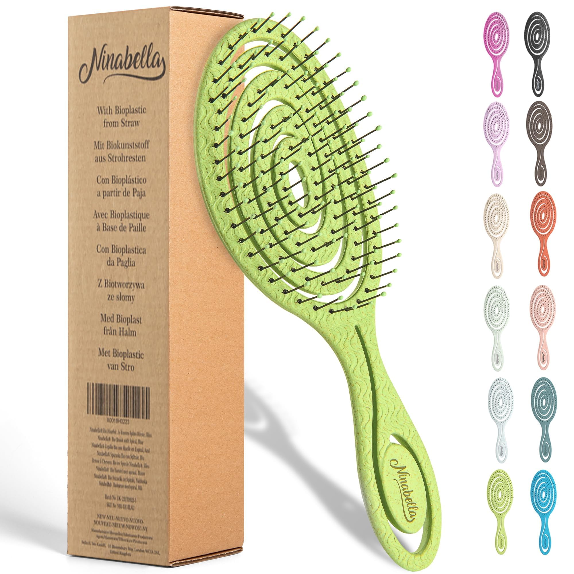 Ninabella Detangling Hair Brush, Spiral Design, Vegan Bristles, Lime ...