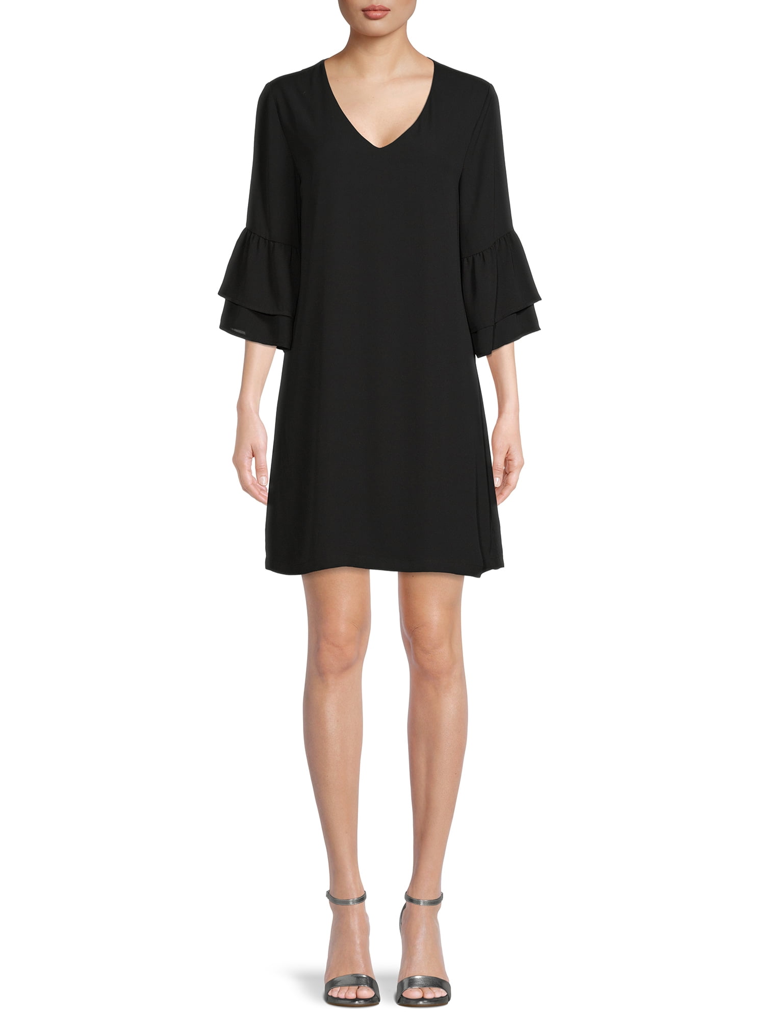 Nine.Eight Women V-Neck Flounce Sleeve Above Knee Shift Dress - Walmart.com