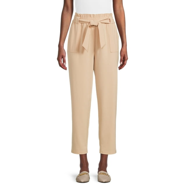 Nine.Eight Women’s Cropped Paper Bag Waist Pants - Walmart.com