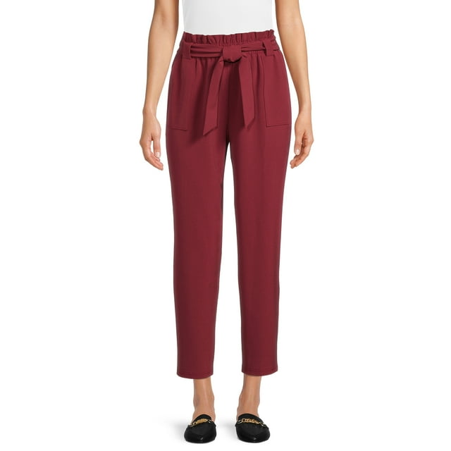 Nine.Eight Women’s Cropped Paper Bag Waist Pants - Walmart.com
