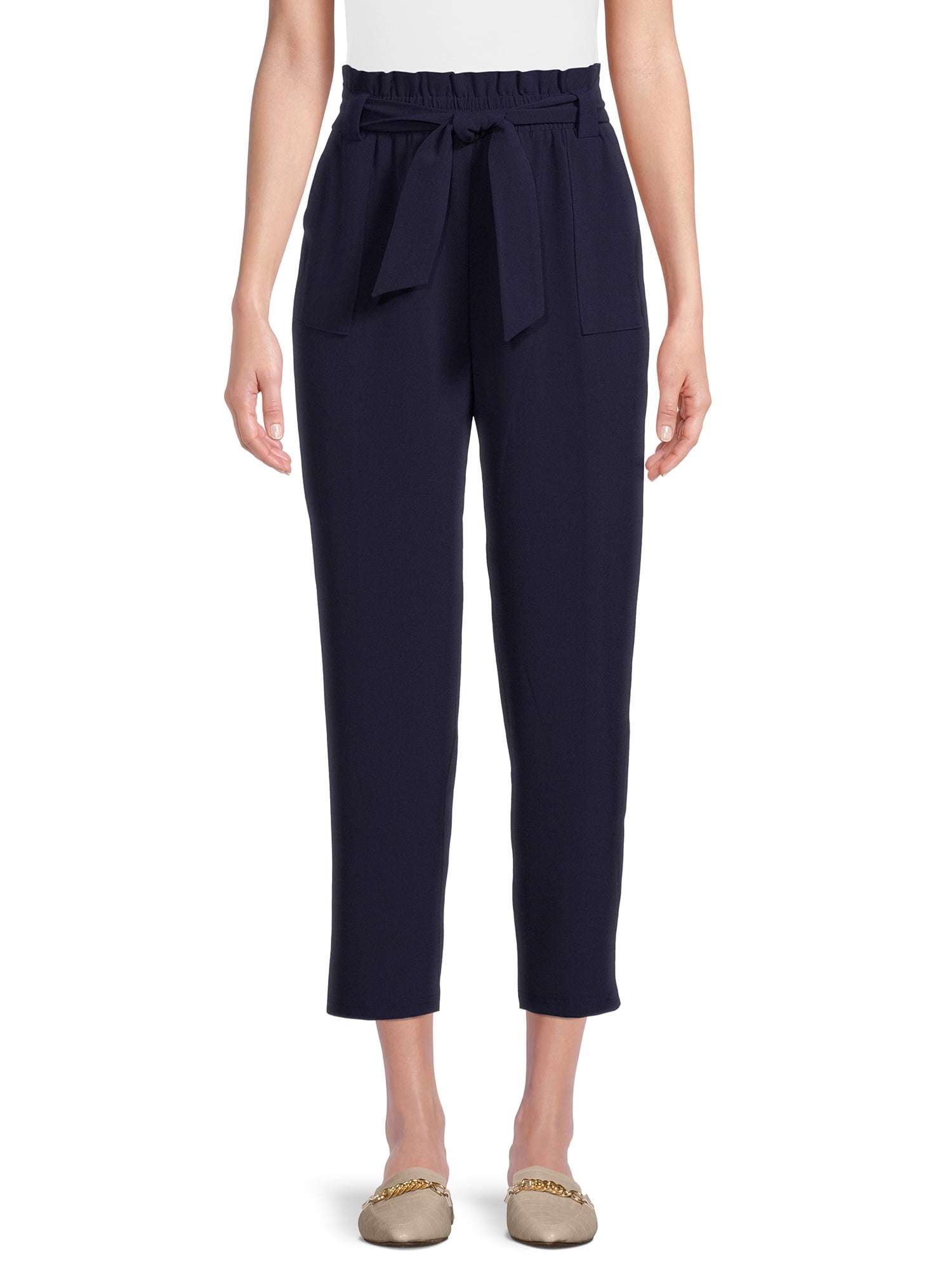 Nine.Eight Women’s Cropped Paper Bag Waist Pants - Walmart.com