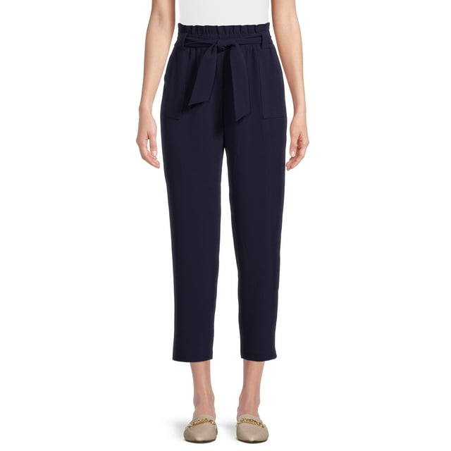 Nine.Eight Women’s Cropped Paper Bag Waist Pants - Walmart.com