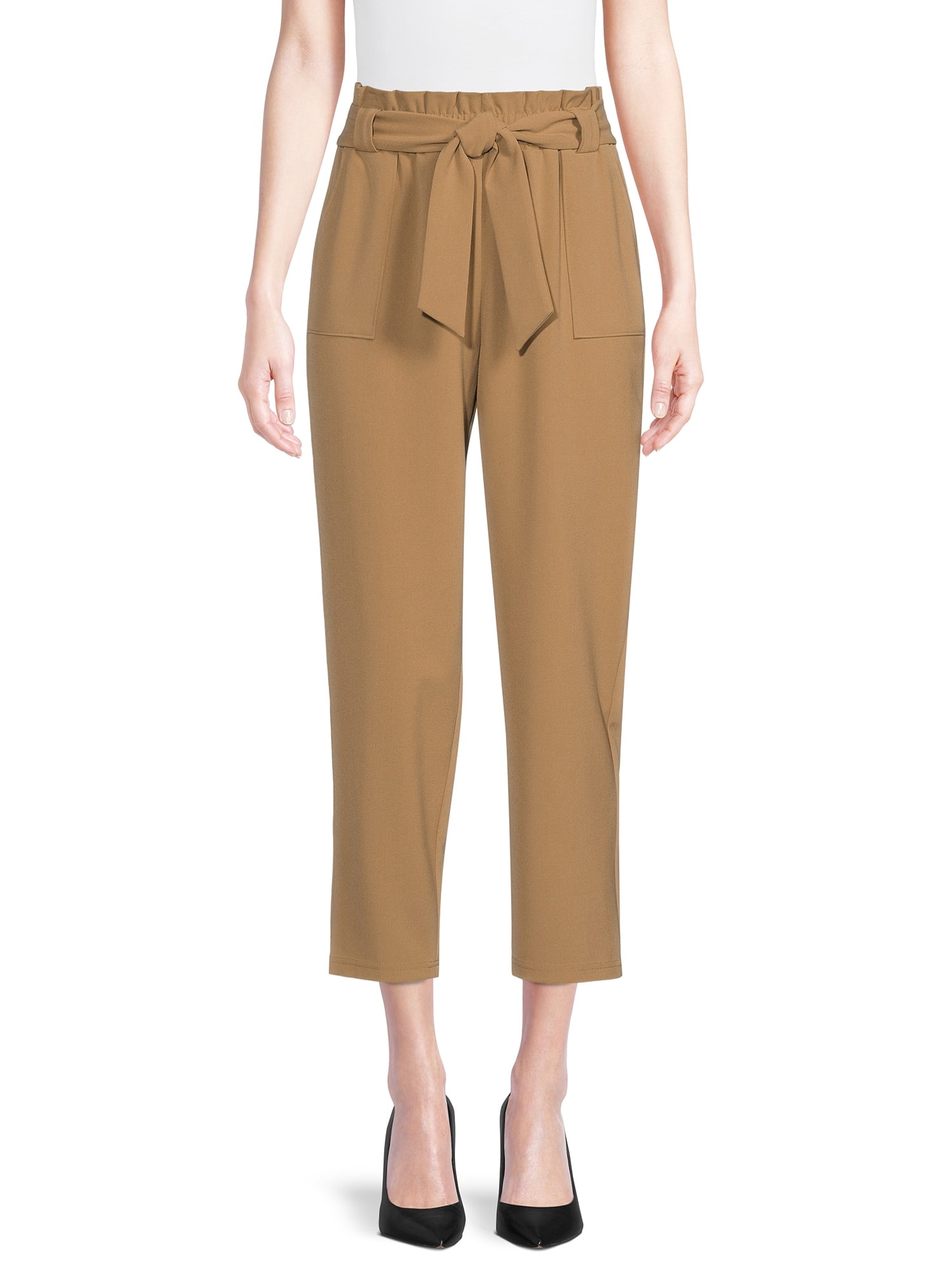 Nine.Eight Women’s Cropped Paper Bag Waist Pants - Walmart.com
