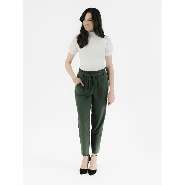 Nine.Eight Women’s Cropped Paper Bag Waist Pants - Walmart.com