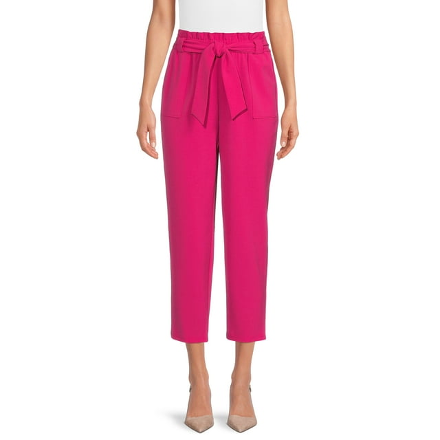 Nine.Eight Women’s Cropped Paper Bag Waist Pants - Walmart.com