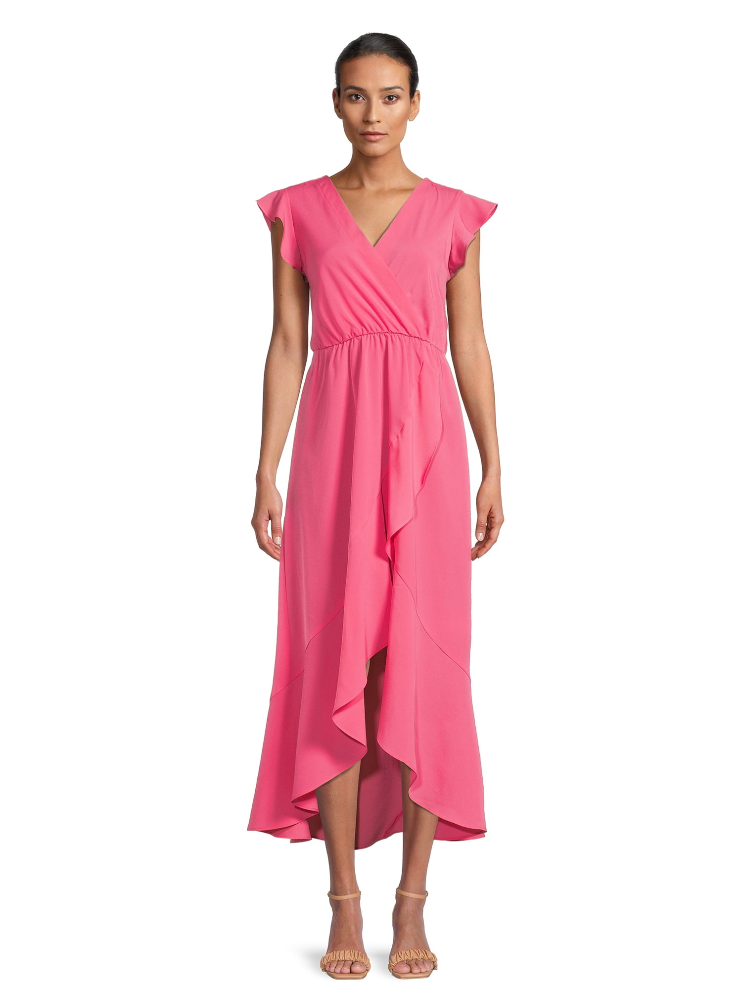 Nine.Eight Women’s Flutter Sleeve Faux Wrap Maxi Dress - Walmart.com