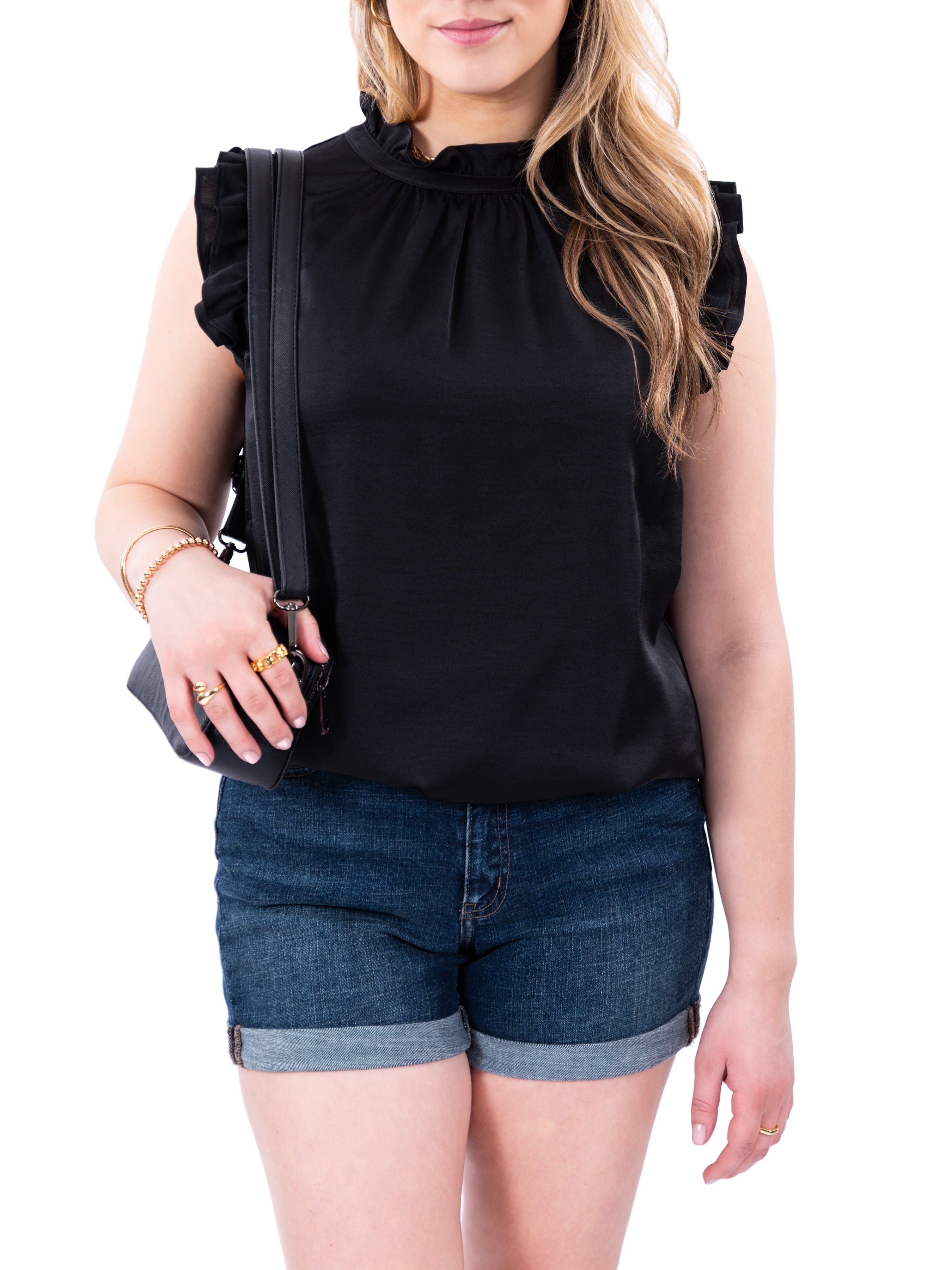 Nine.Eight Women's High Neck Ruffle Blouse - Walmart.com