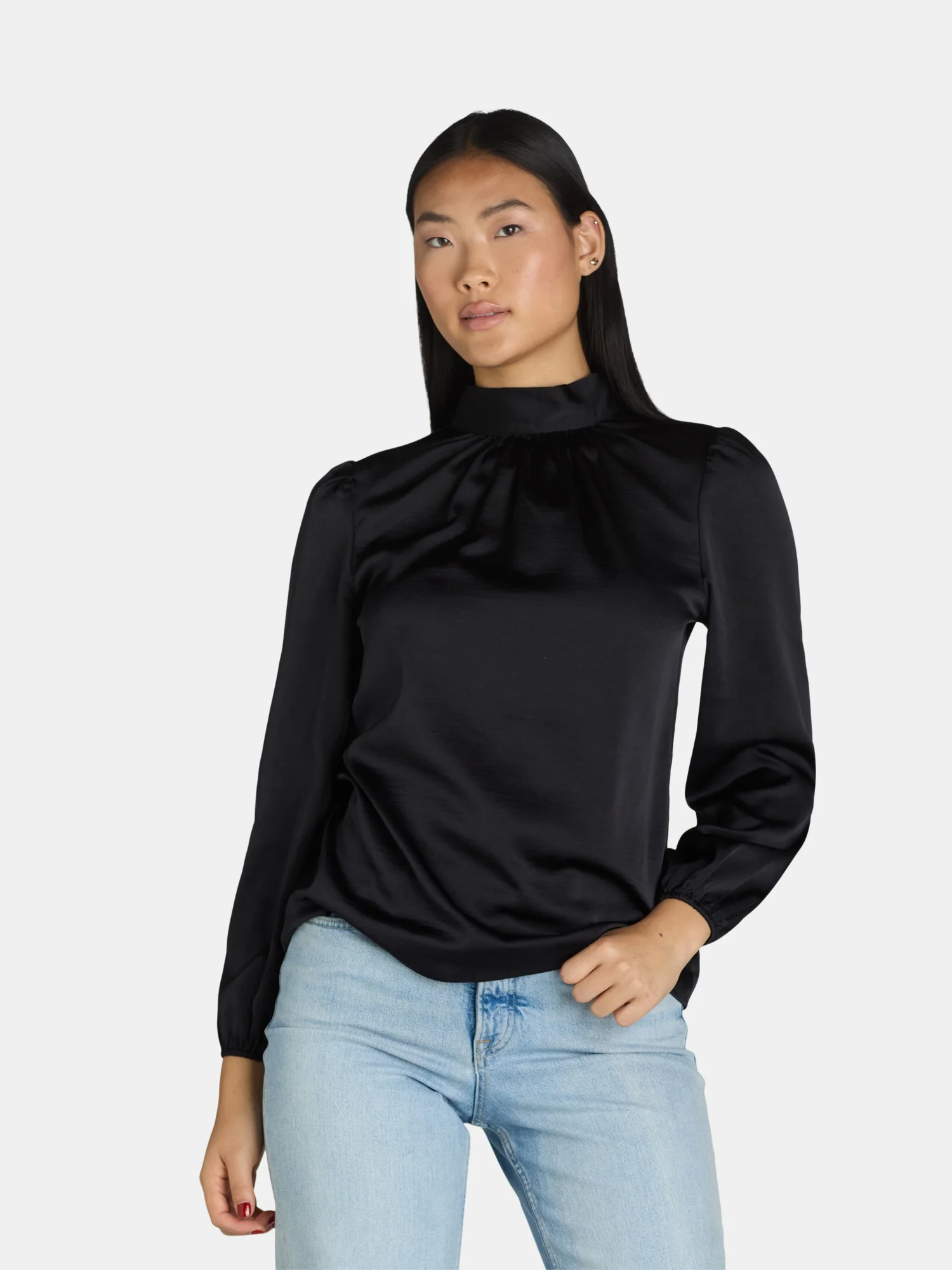 Nine.Eight Women's Mock Neck Blouse with Puff Sleeves, Sizes XS-XXXL ...