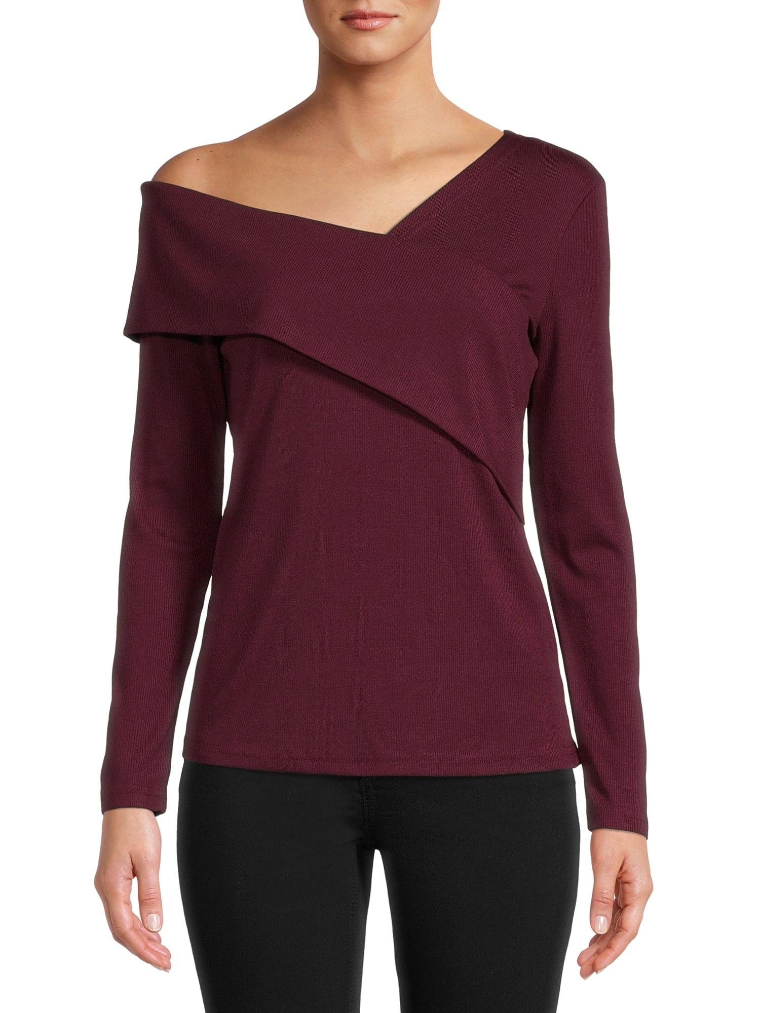 Nine.Eight Women’s Off Shoulder Wrap Top with Long Sleeves - Walmart.com