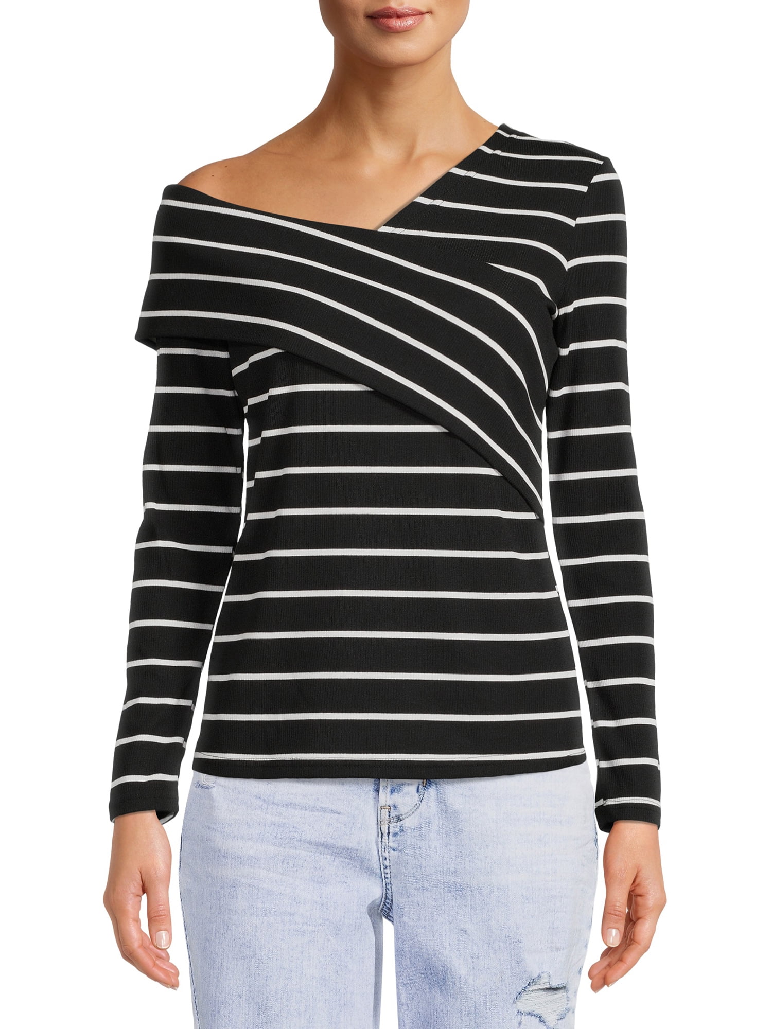 Nine.Eight Women’s Off Shoulder Wrap Top with Long Sleeves - Walmart.com