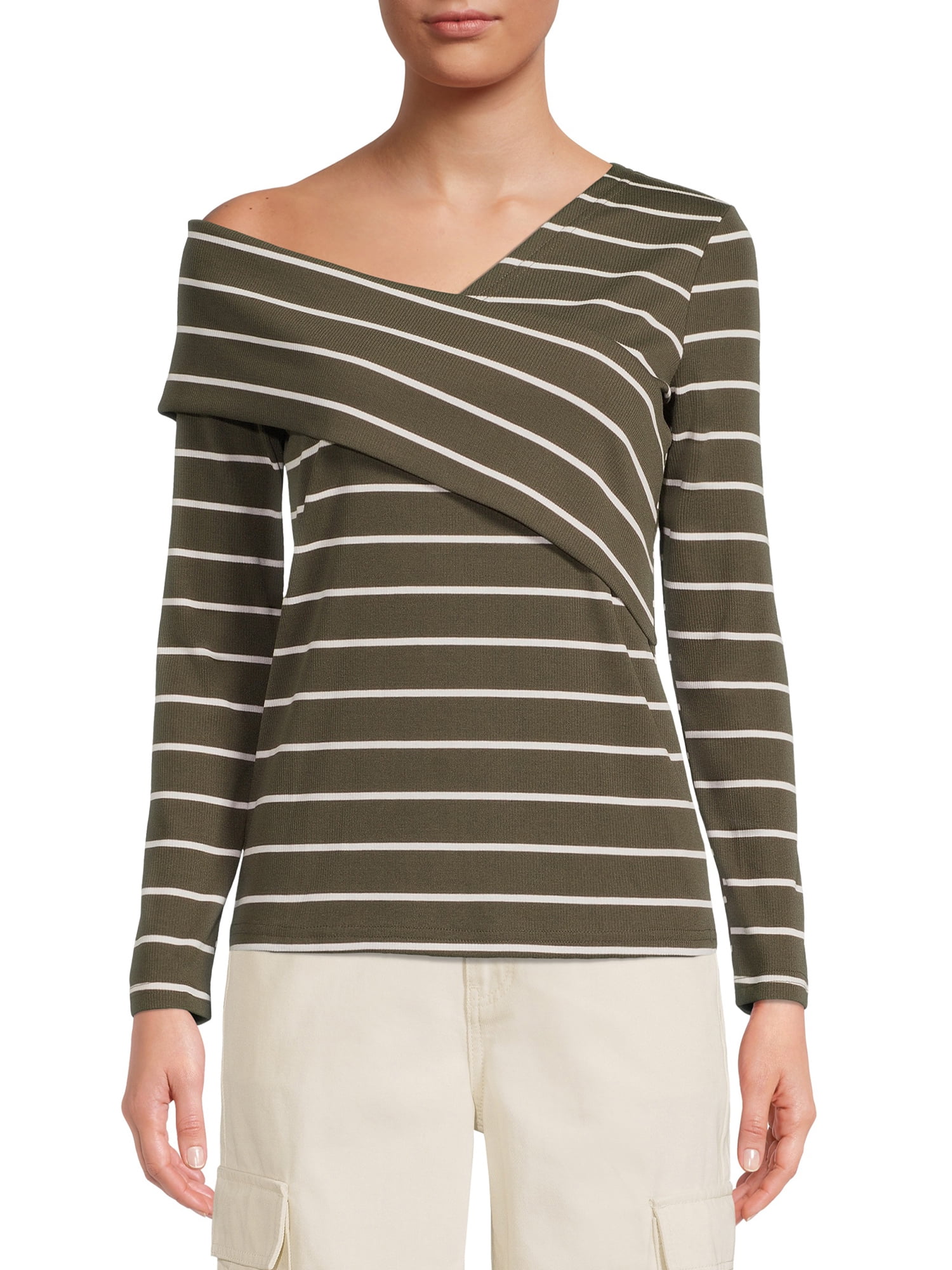 Nine.Eight Women’s Off Shoulder Wrap Top with Long Sleeves - Walmart.com