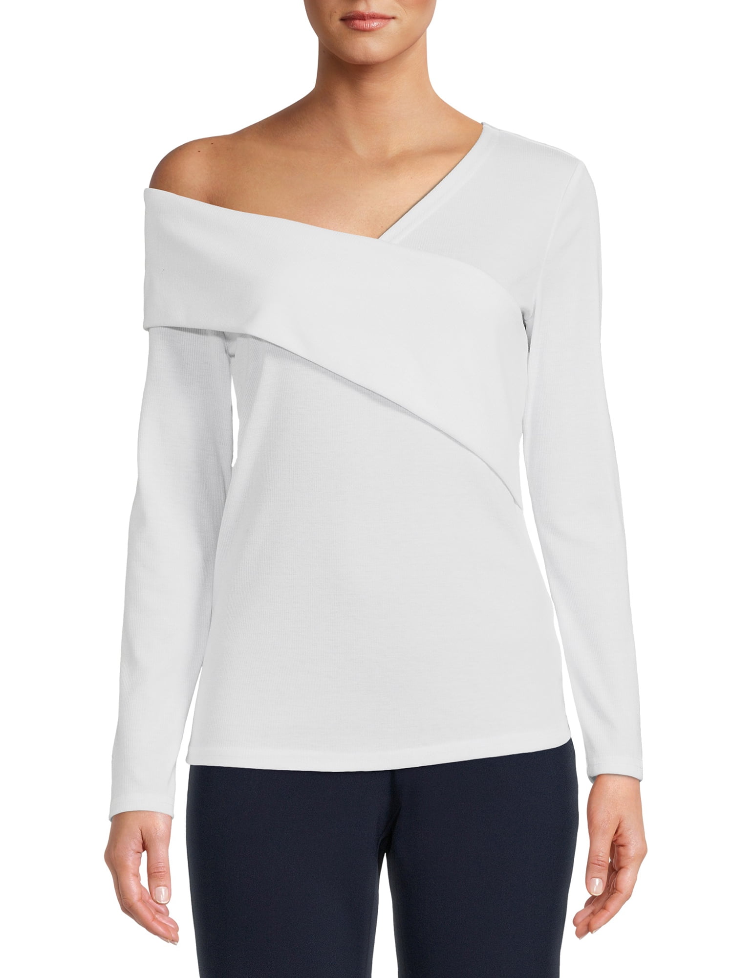 Nine.Eight Women’s Off Shoulder Wrap Top with Long Sleeves - Walmart.com